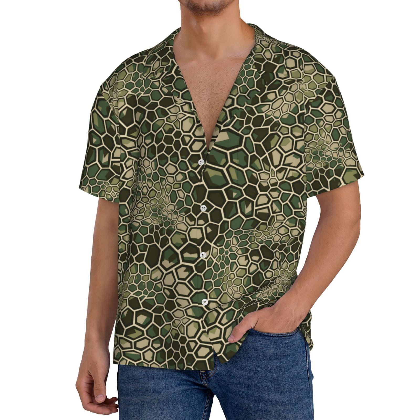 Derioi Green Snake Skin for Men's Cuban Collar Short Sleeve Casual ...