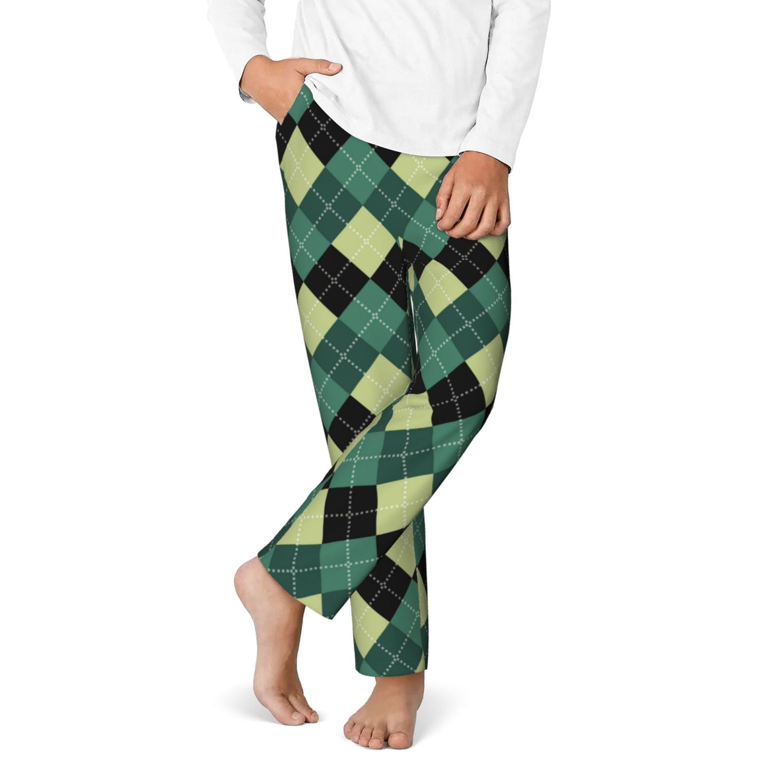Derioi Green Squares for Pajama Pants Men Elastic Waistband Sleep ...