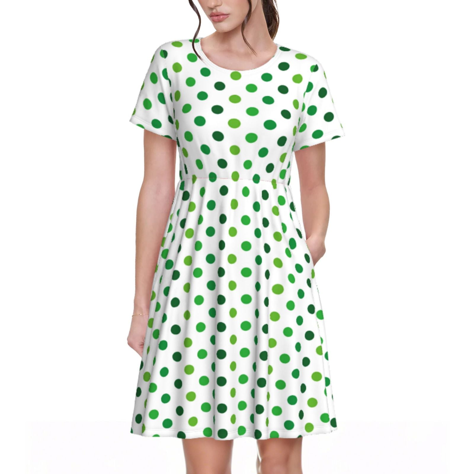 Derioi Green polka dots for Summer Short Sleeve Swing Dresses with ...
