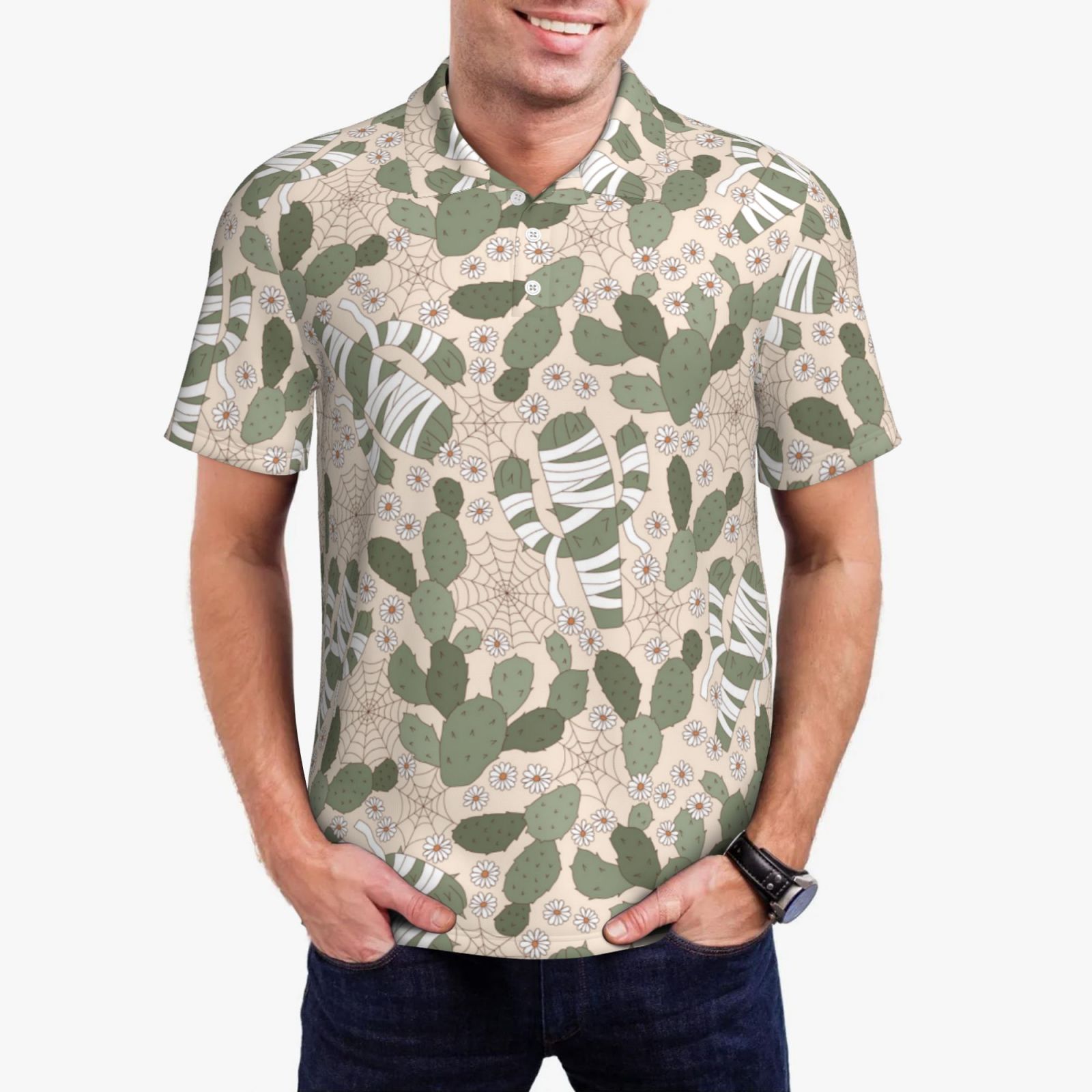 Derioi Halloween Cactus for Men's Polo Shirts Short Sleeve Golf Shirt ...