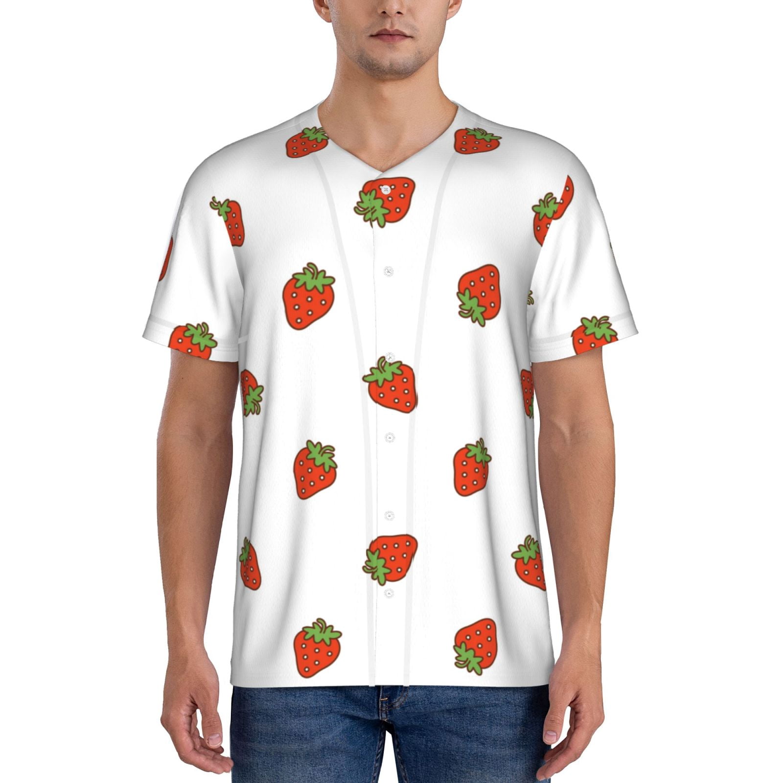 Derioi Hand Drawn Strawberry for Men's Baseball T-shirt Short Sleeves ...