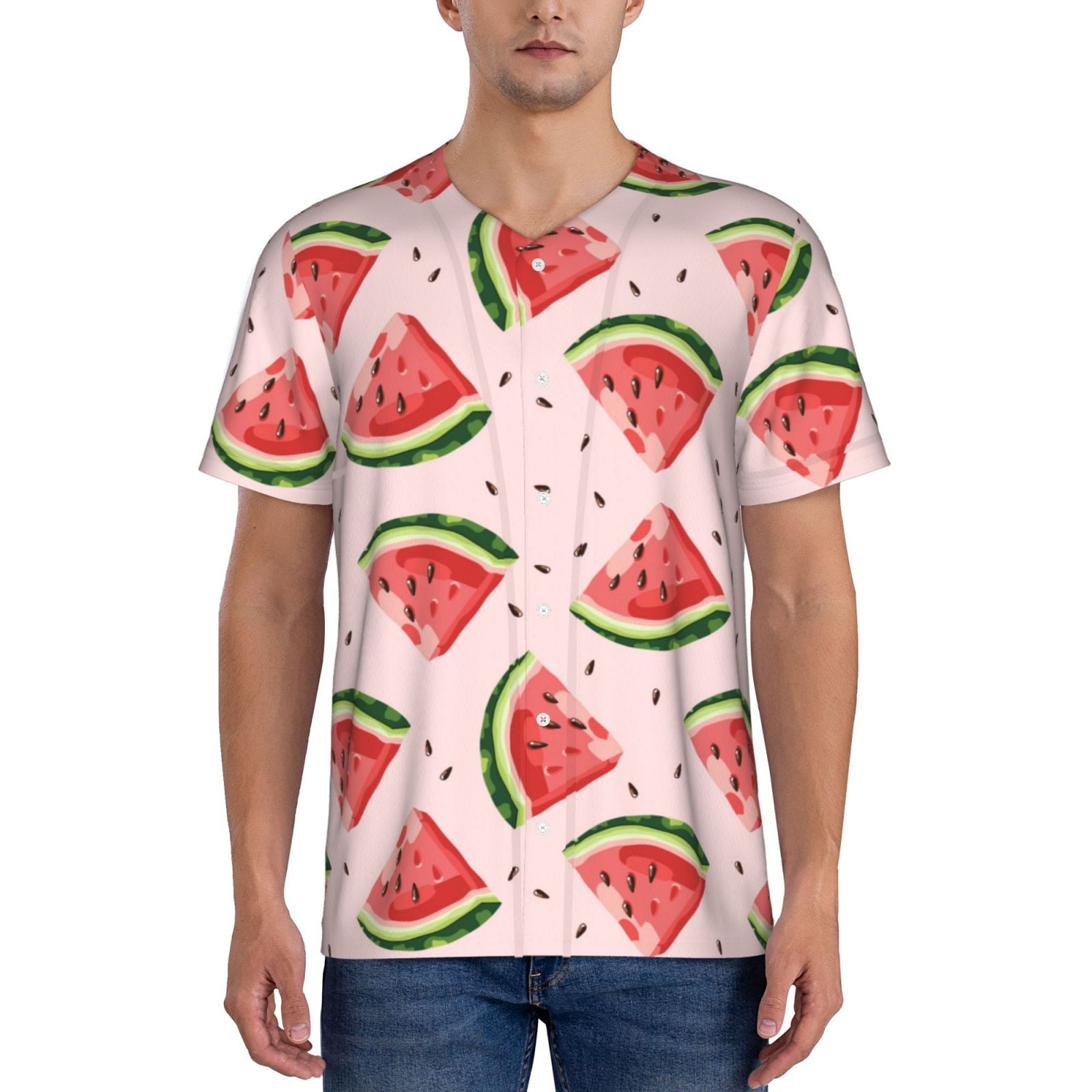 Derioi Hand Drawn Watermelon for Men's Baseball T-shirt Short Sleeves ...