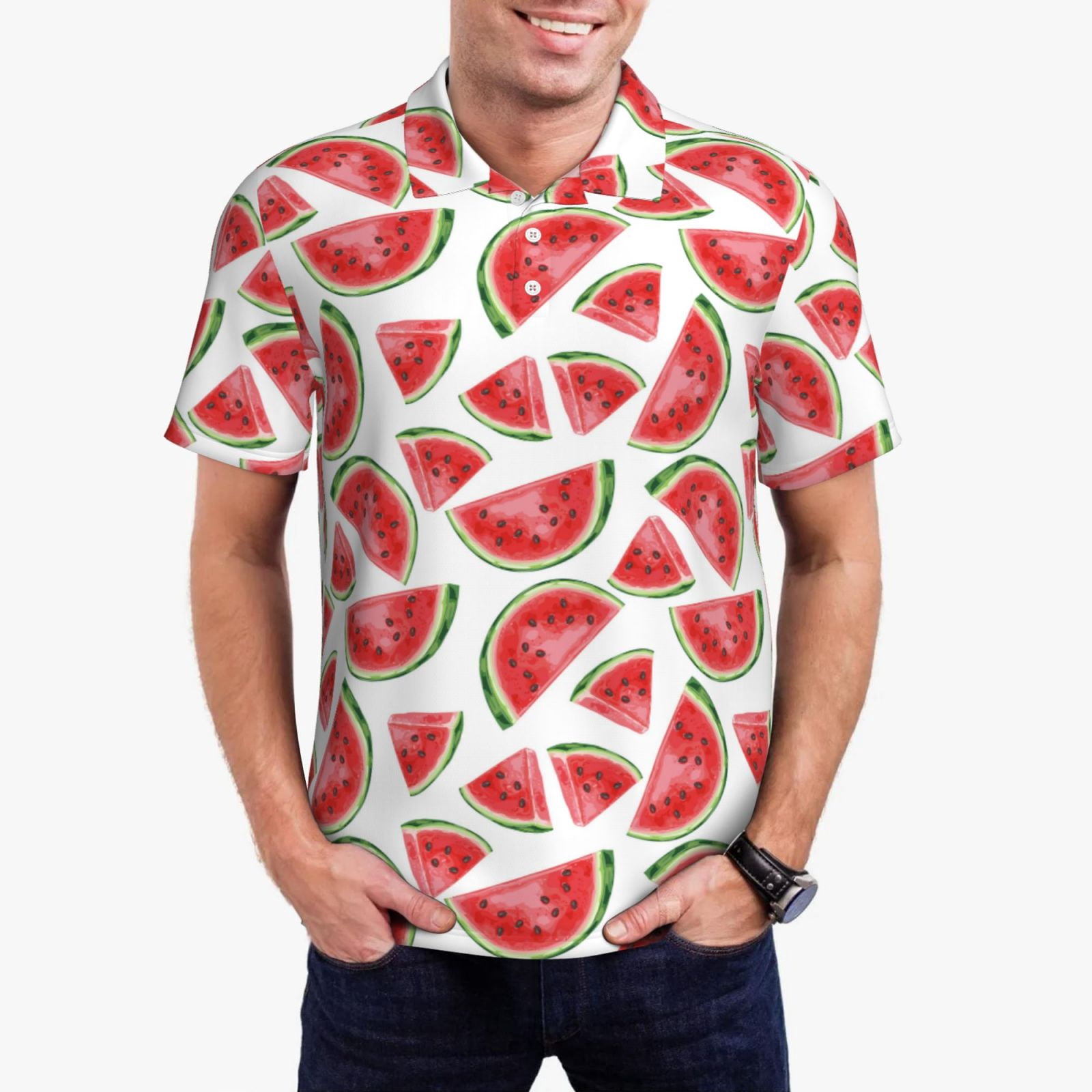 Derioi Hand Drawn Watermelon for Men's Polo Shirts Short Sleeve Golf ...