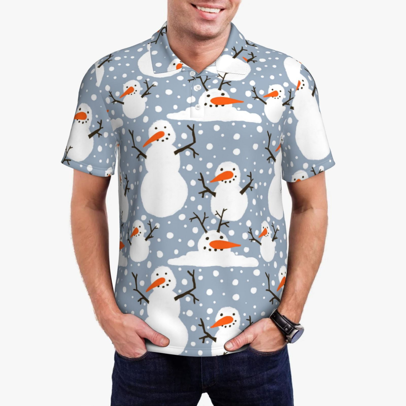 Derioi Happy Snowmen Snowfall for Men's Polo Shirts Short Sleeve Golf ...