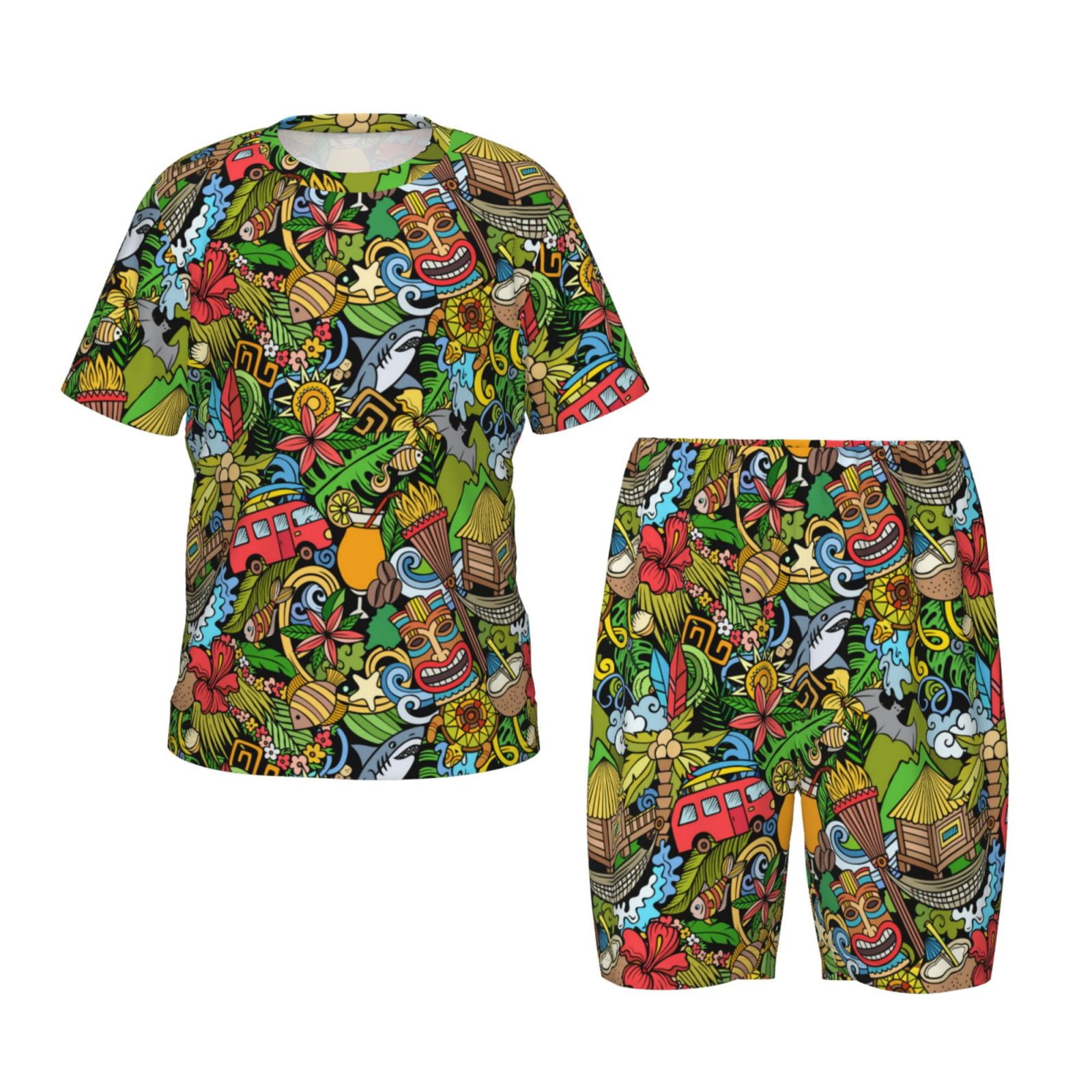Derioi Hawaiian Culture Symbols 1 for Short-Sleeved Summer Pajama Set ...