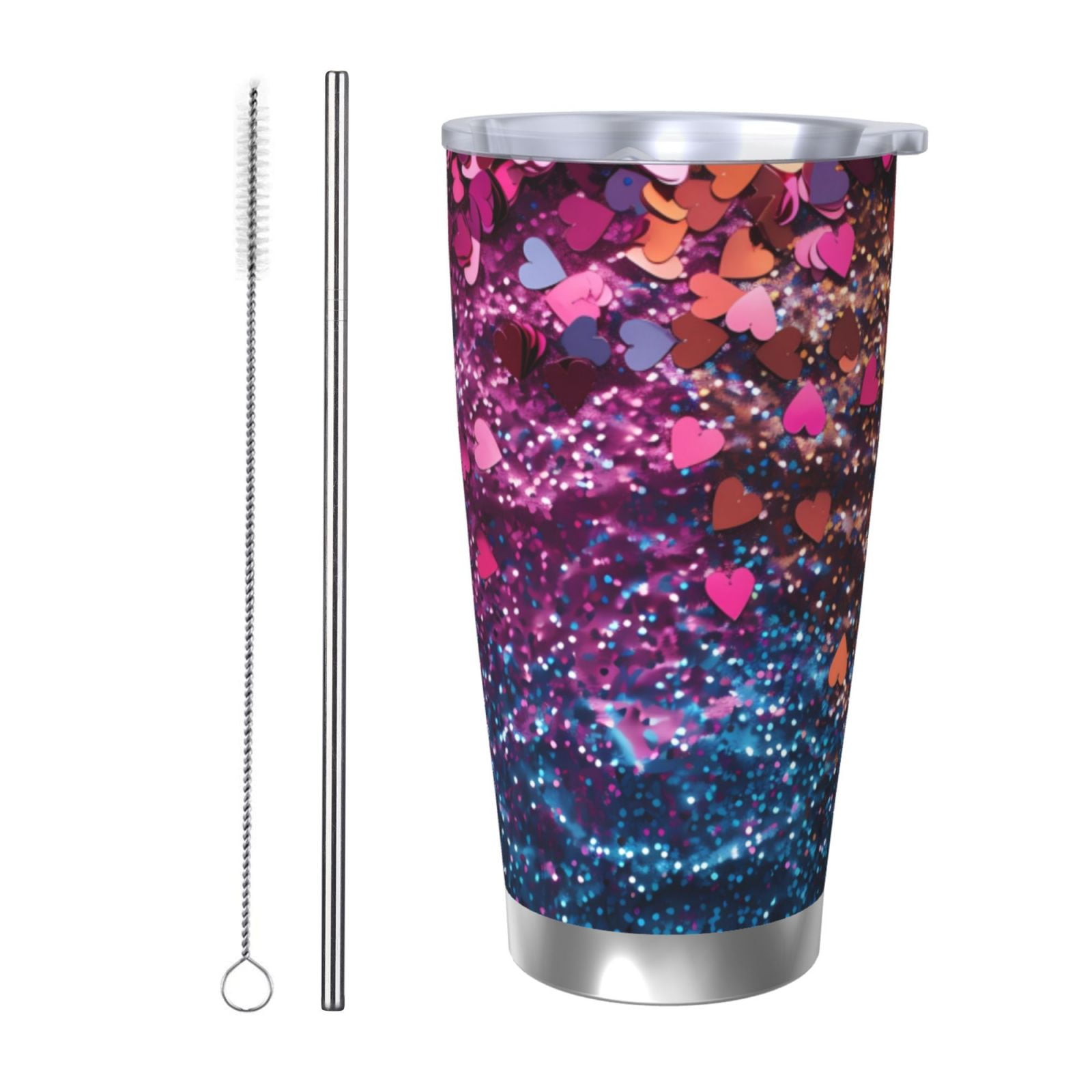 Derioi Heart Confetti on Glitter for 20oz Tumbler with Lid for Hot and ...