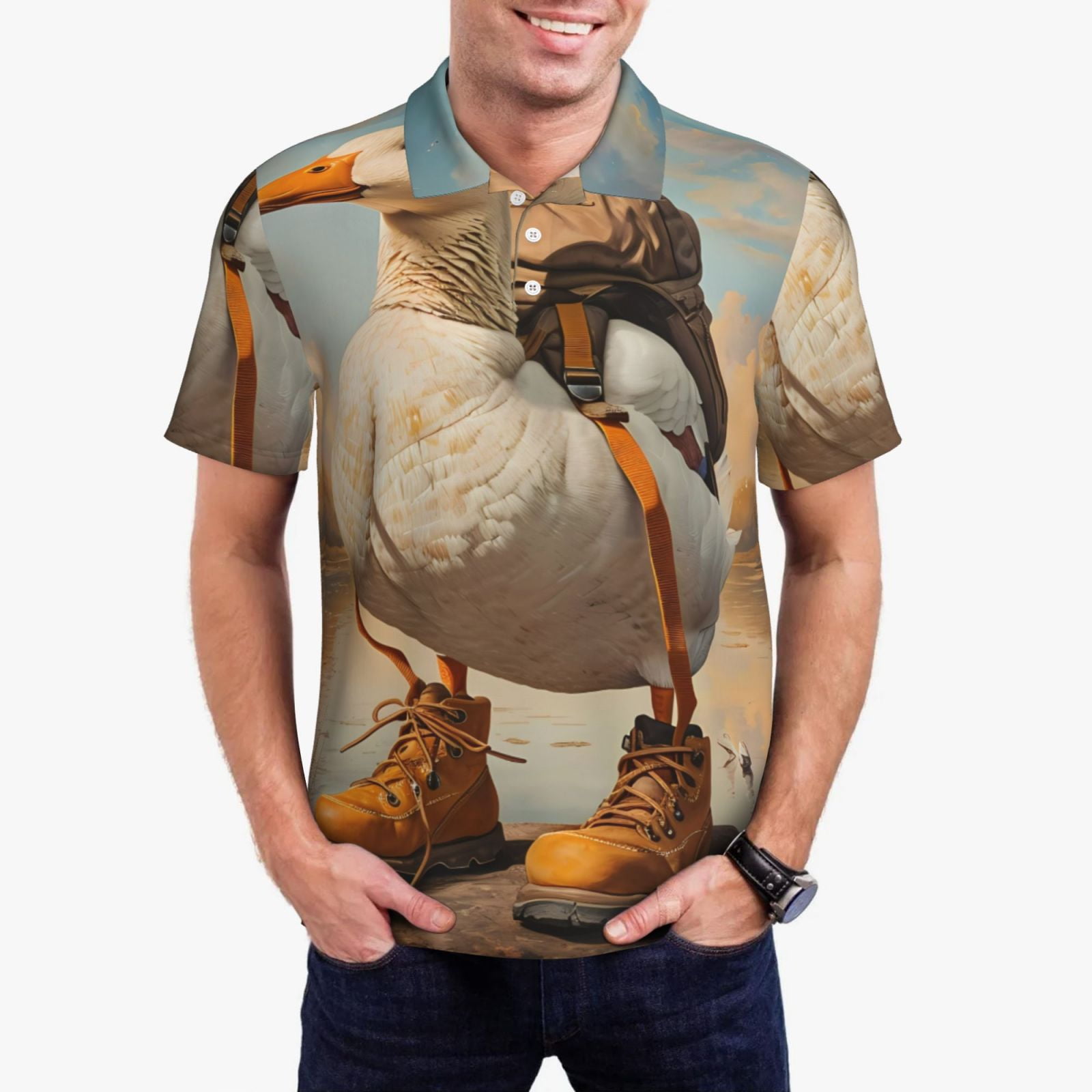 Derioi Hiking Duck for Men's Polo Shirts Short Sleeve Golf Shirt for ...