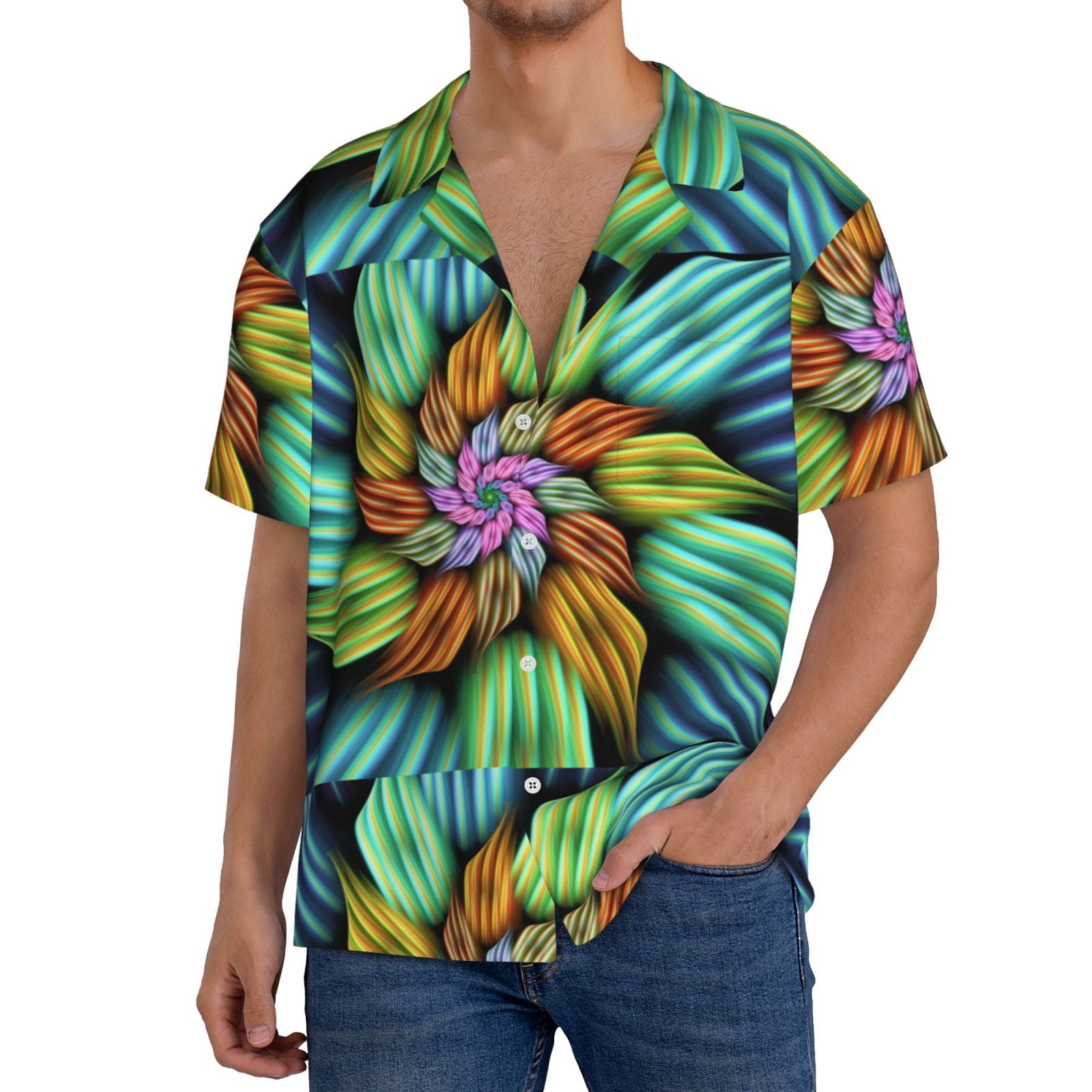 Derioi Hippie Style for Men's Cuban Collar Short Sleeve Casual Button ...