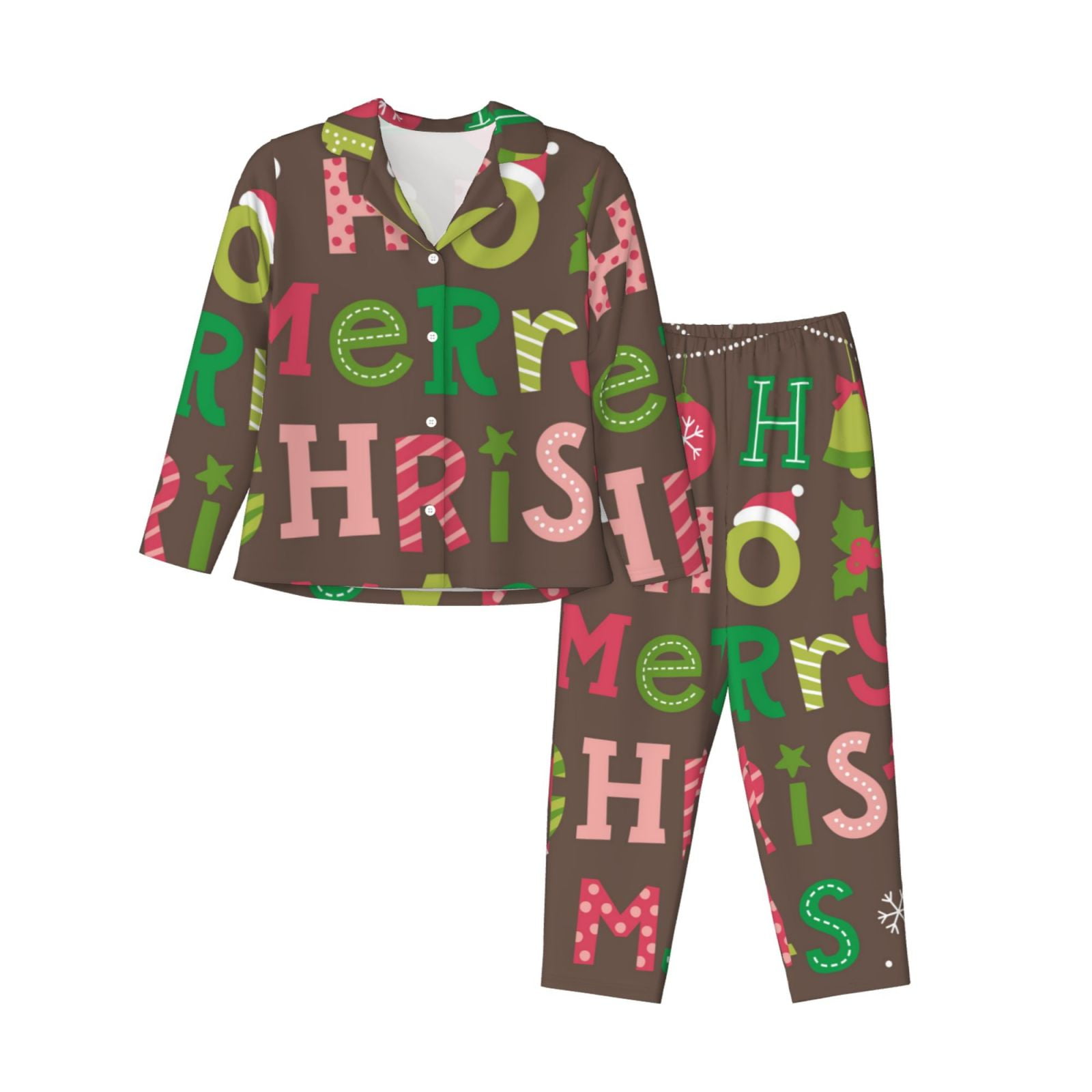 Derioi Ho Ho Ho Merry Christmas for Button Up Pajamas for Women Women’s ...