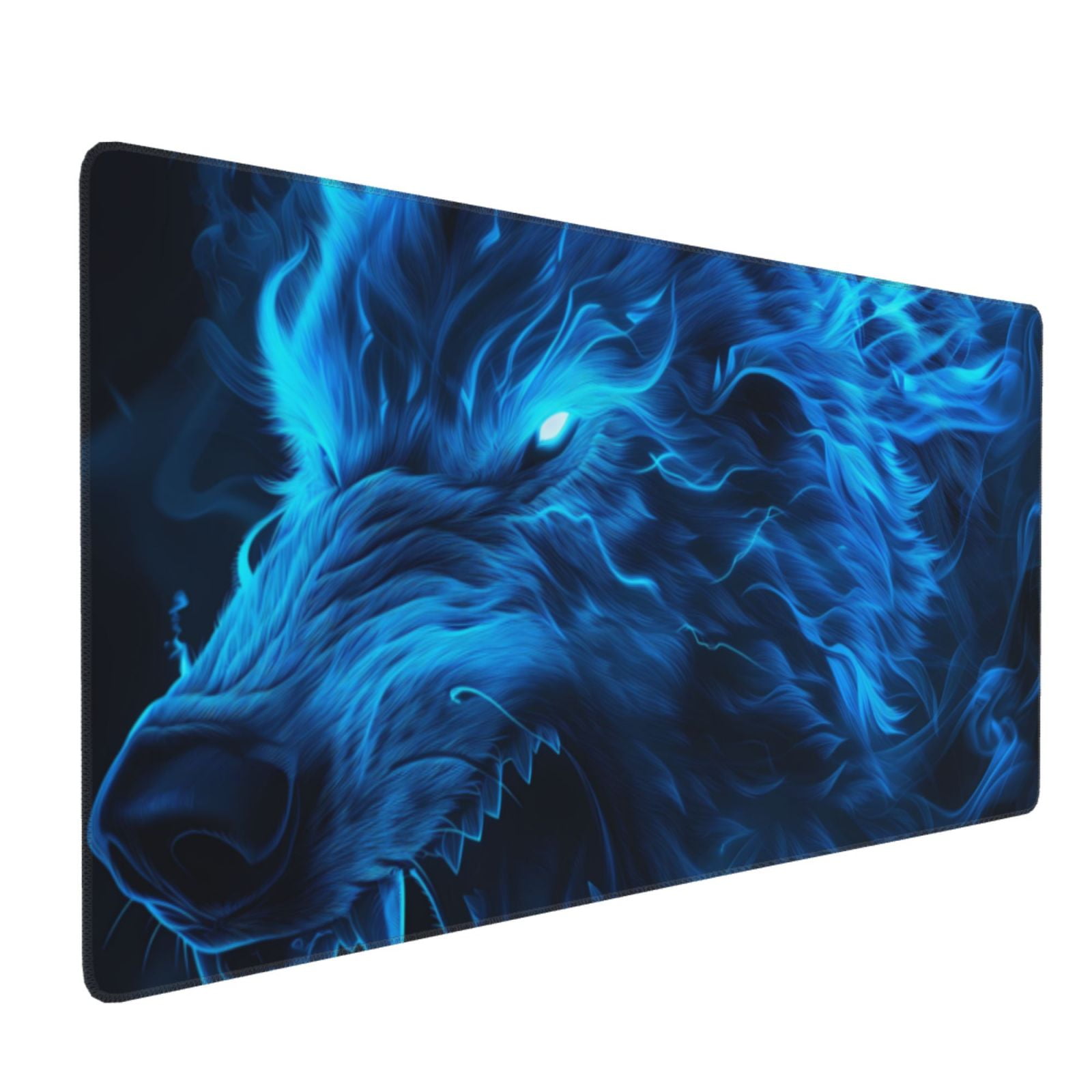 Derioi Ice Blue Fire Wolf for Large Non-Slip Gaming Mouse Pad 16"x35.5 ...