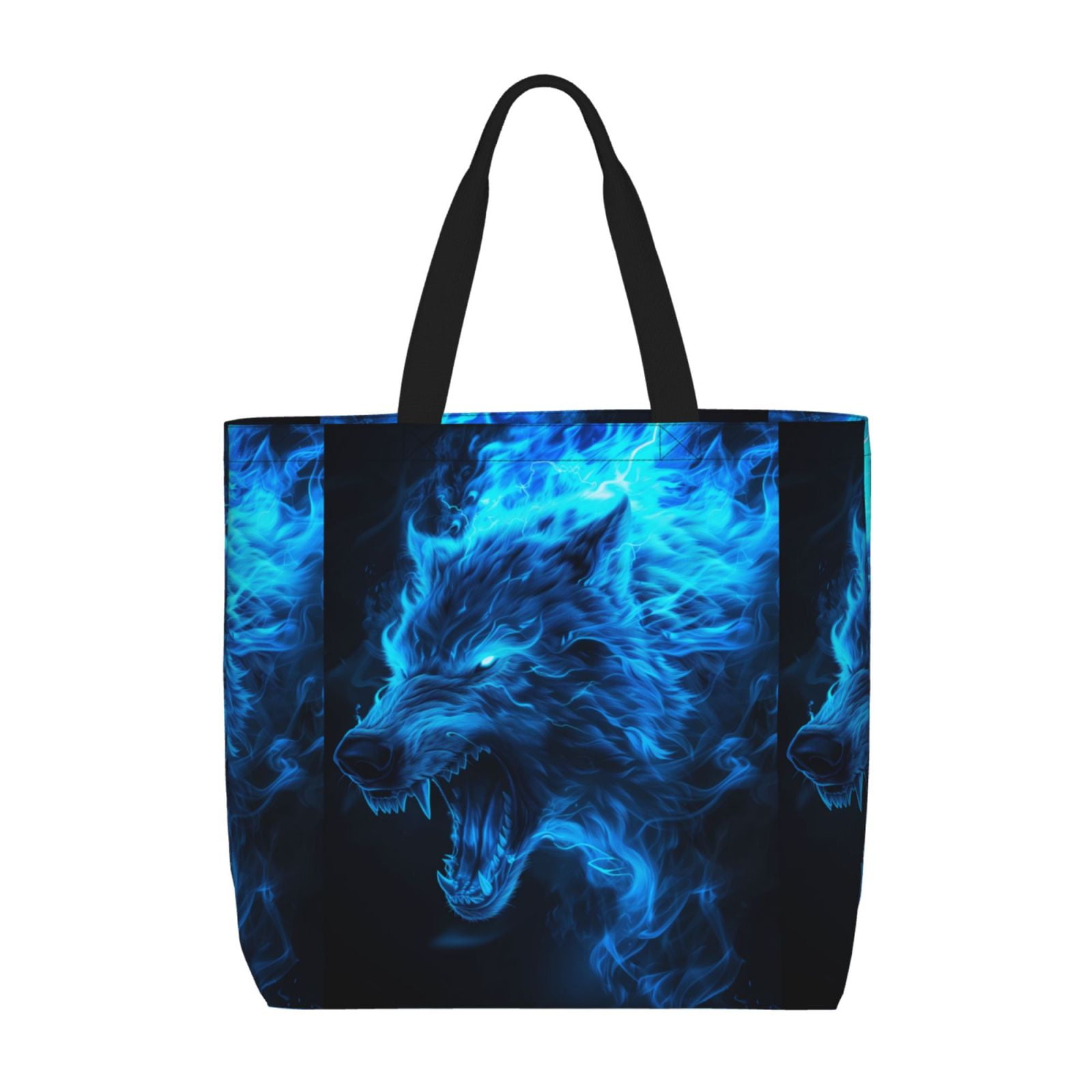 Derioi Ice Blue Fire Wolf for Large Tote Bag For Women with Zipper ...