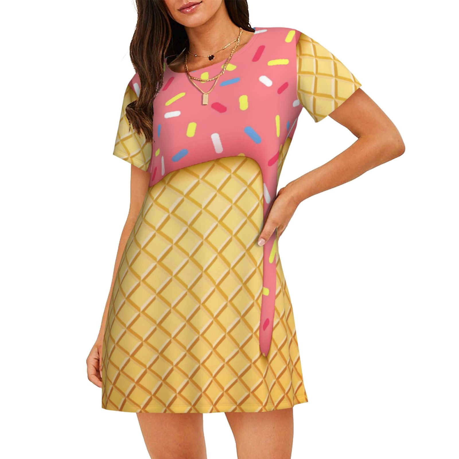 Derioi Ice Cream for Women's Short-sleeved Nightdress Nightshirt Tshirt ...