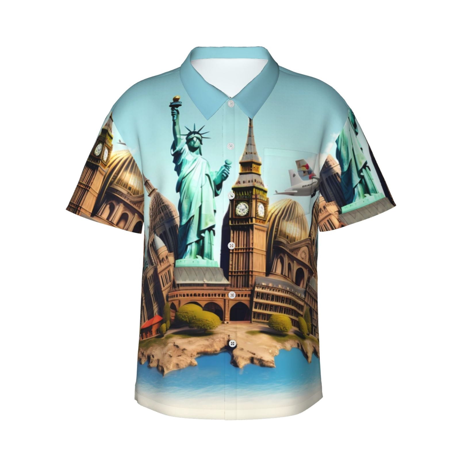 Derioi Iconic Global Landmarks for Hawaiian Shirt for Men Casual Button ...