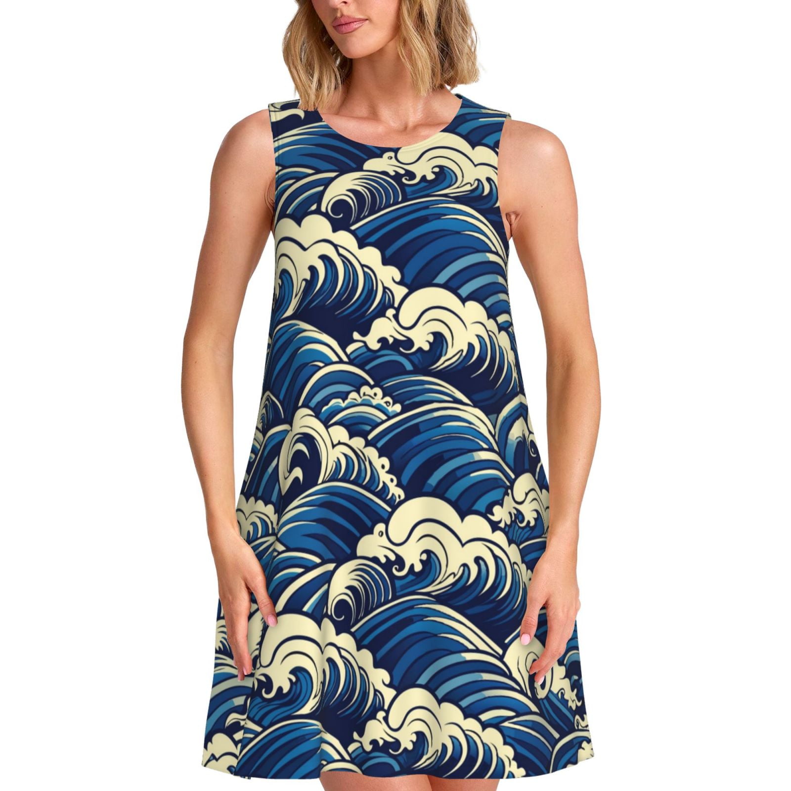 Derioi Japanese Water Wave For Summer Sleeveless Swing Dresses with ...