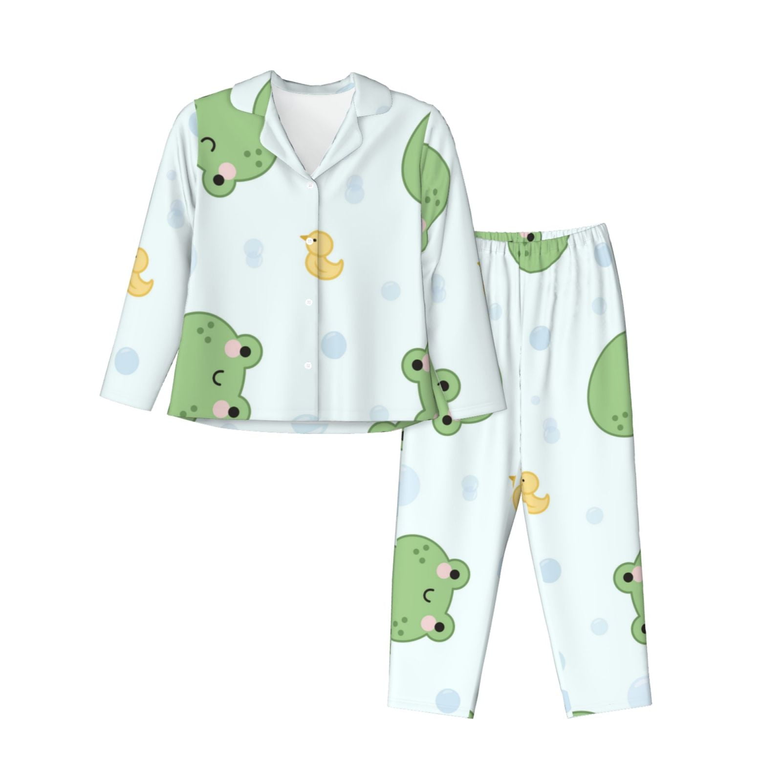 Derioi Kawaii Frogs for Button Up Pajamas for Women Women’s Sleepwear Pj Sets for Woman-Large ...