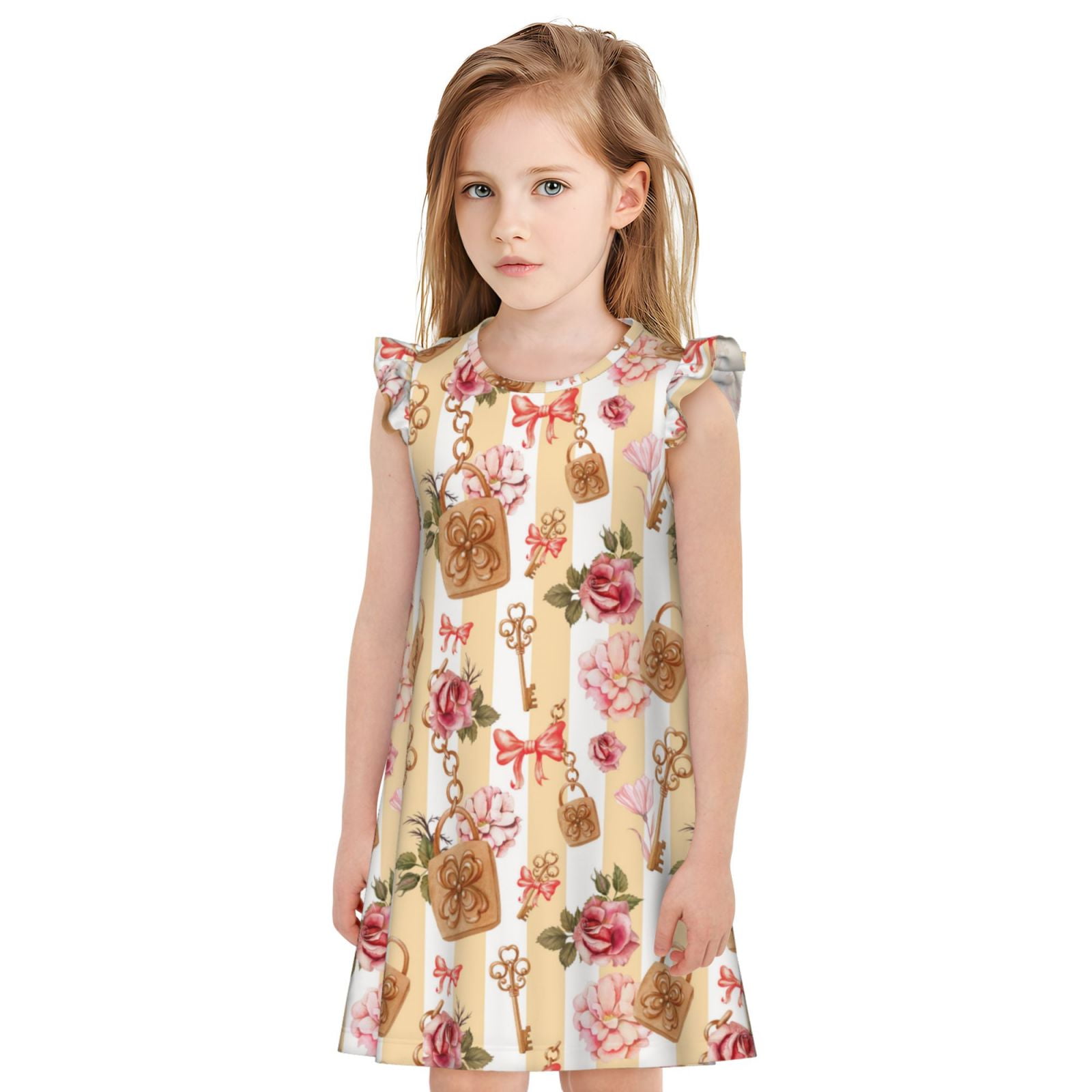 Derioi Key Lock And Flowers for Girls Nightgowns Night Dress Sleepwear ...