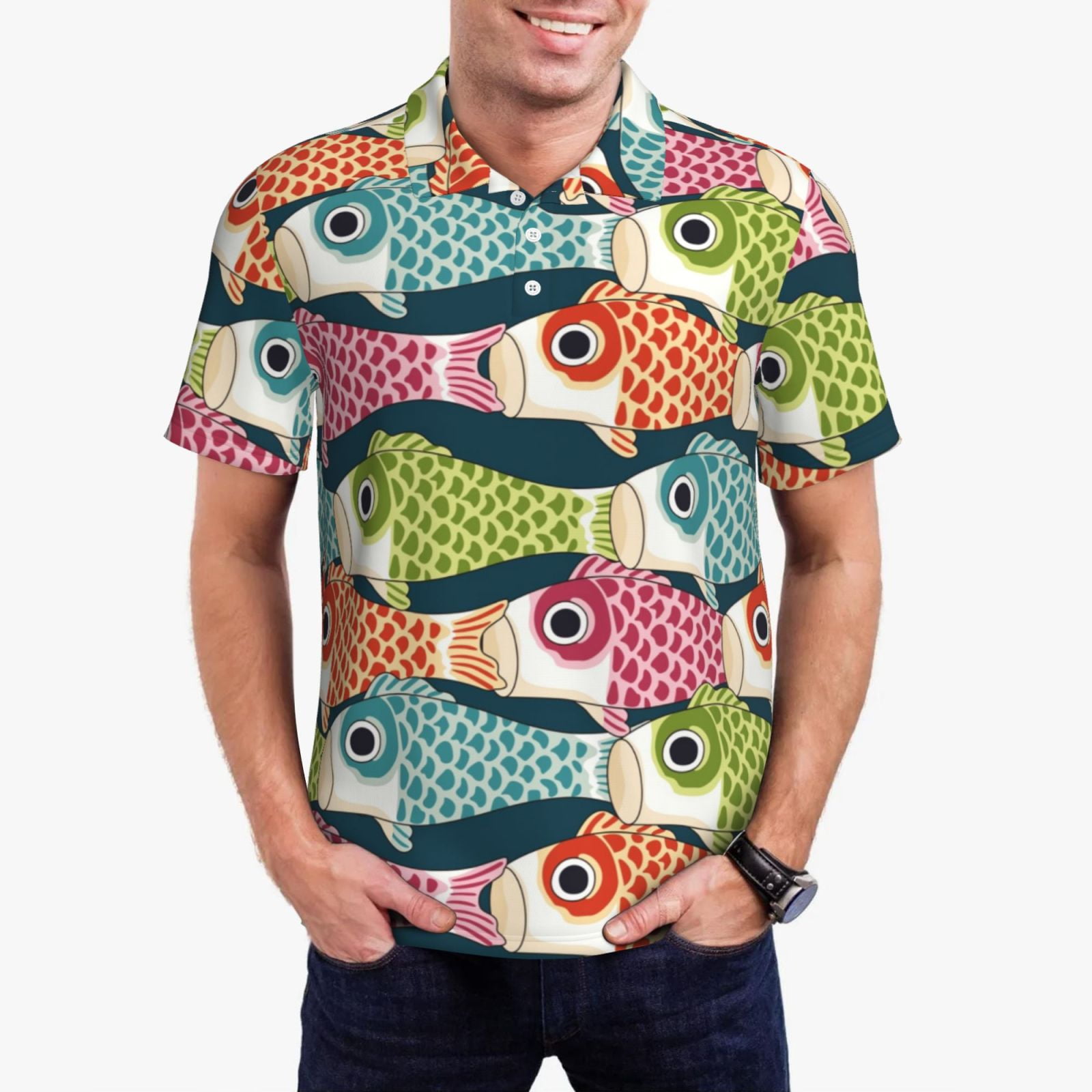 Derioi Lantern Koi Fish for Men's Polo Shirts Short Sleeve Golf Shirt ...