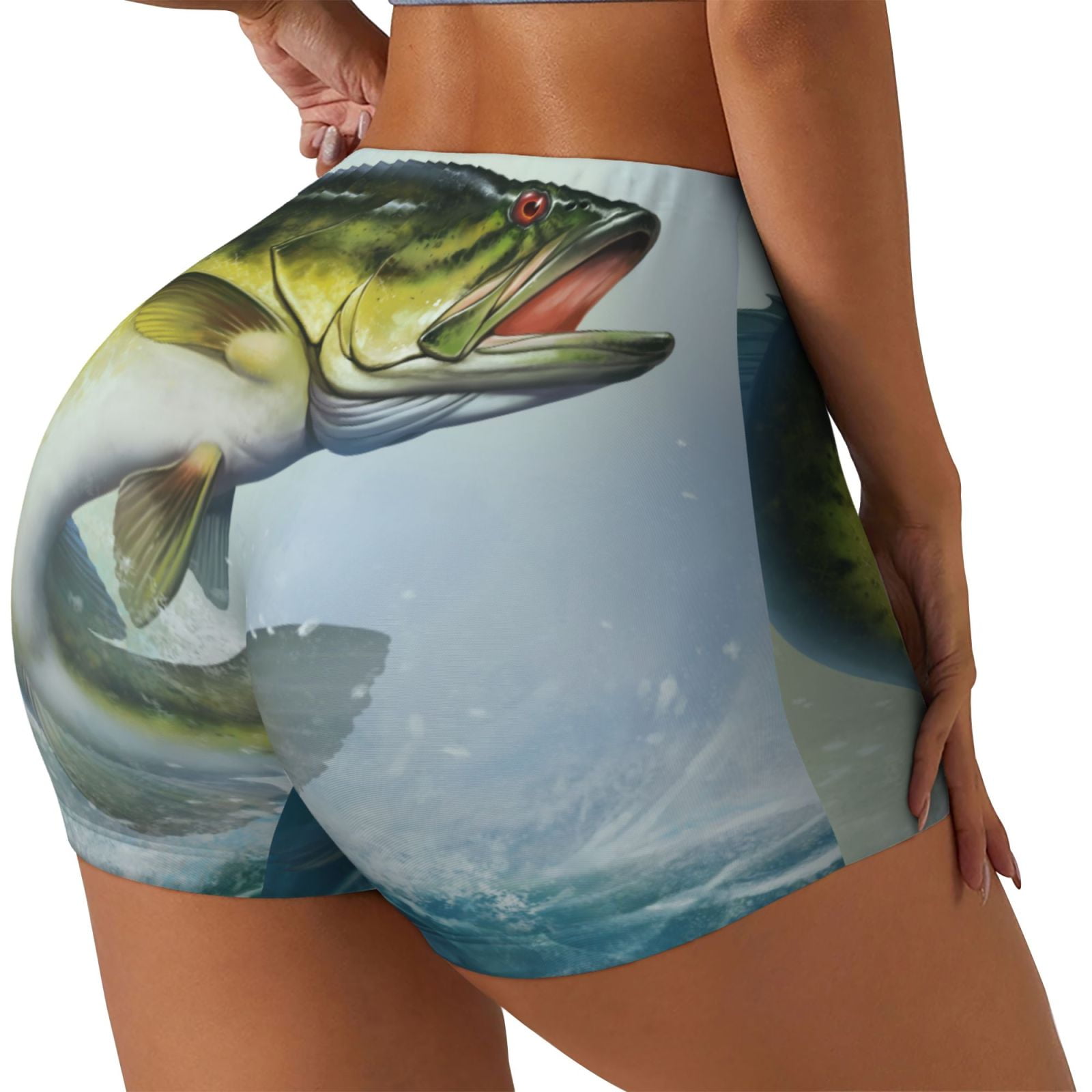 Derioi Largemouth Bass jumps out of water for Women's Workout Shorts Seamless Scrunch Butt ...