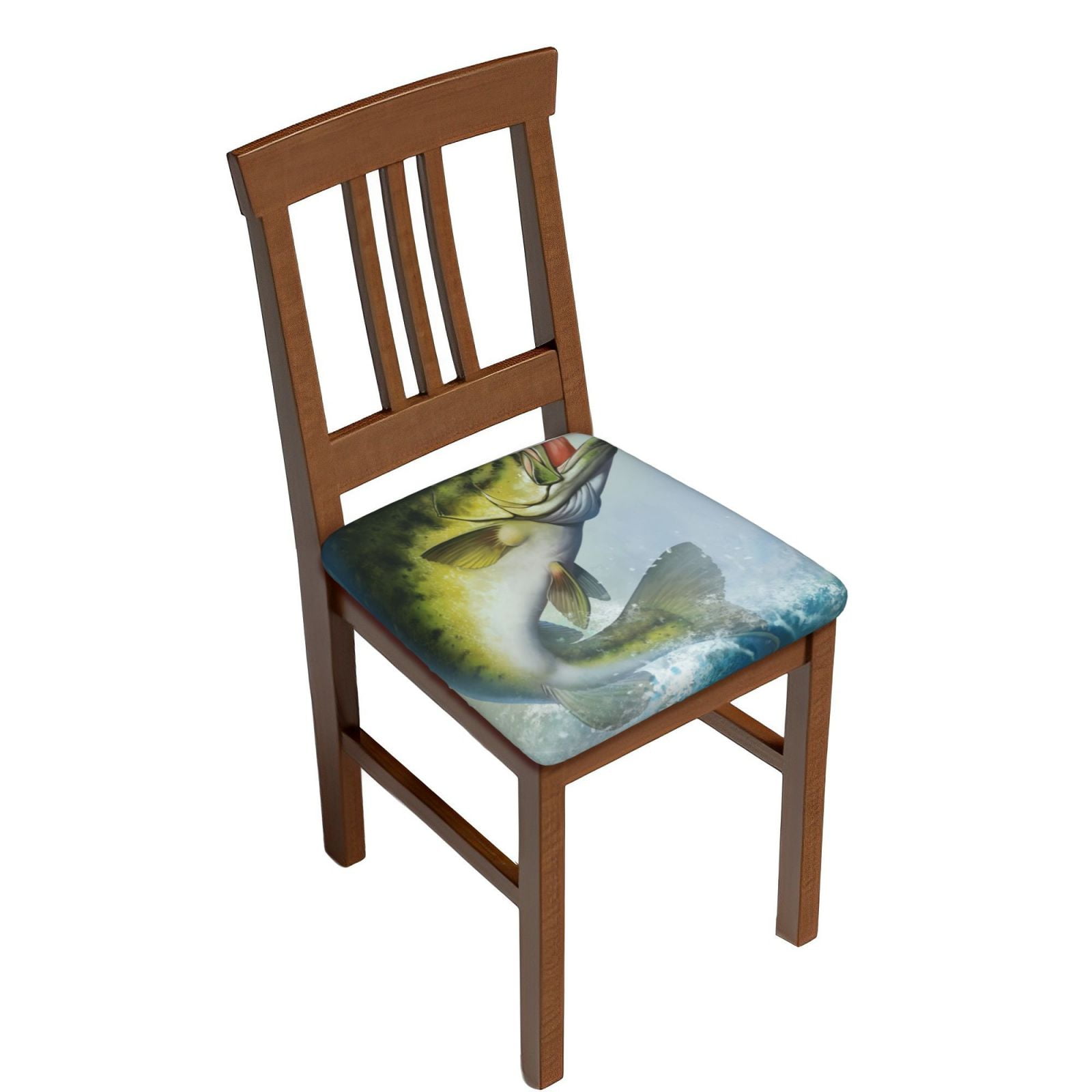 Derioi Largemouth Bass jumps out of water for Square Chair Cushion ...