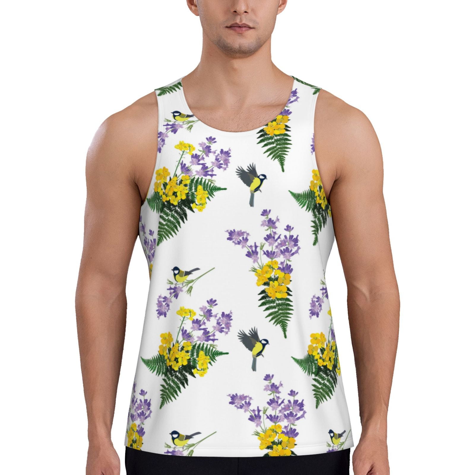 Derioi Lavender Flowers for Men's Workout Tank Top Muscle Gym Shirt for ...