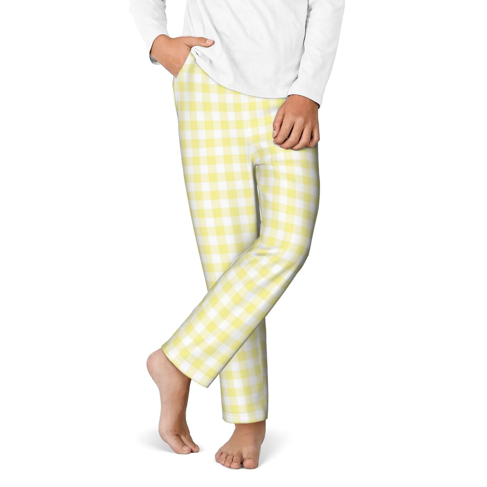 Derioi Lemon Yellow Checkboard for Pajama Pants Men Elastic Waistband ...