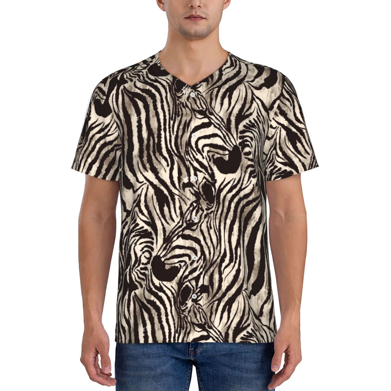 Derioi Leopard And Zebra1 for Men's Baseball T-shirt Short Sleeves ...