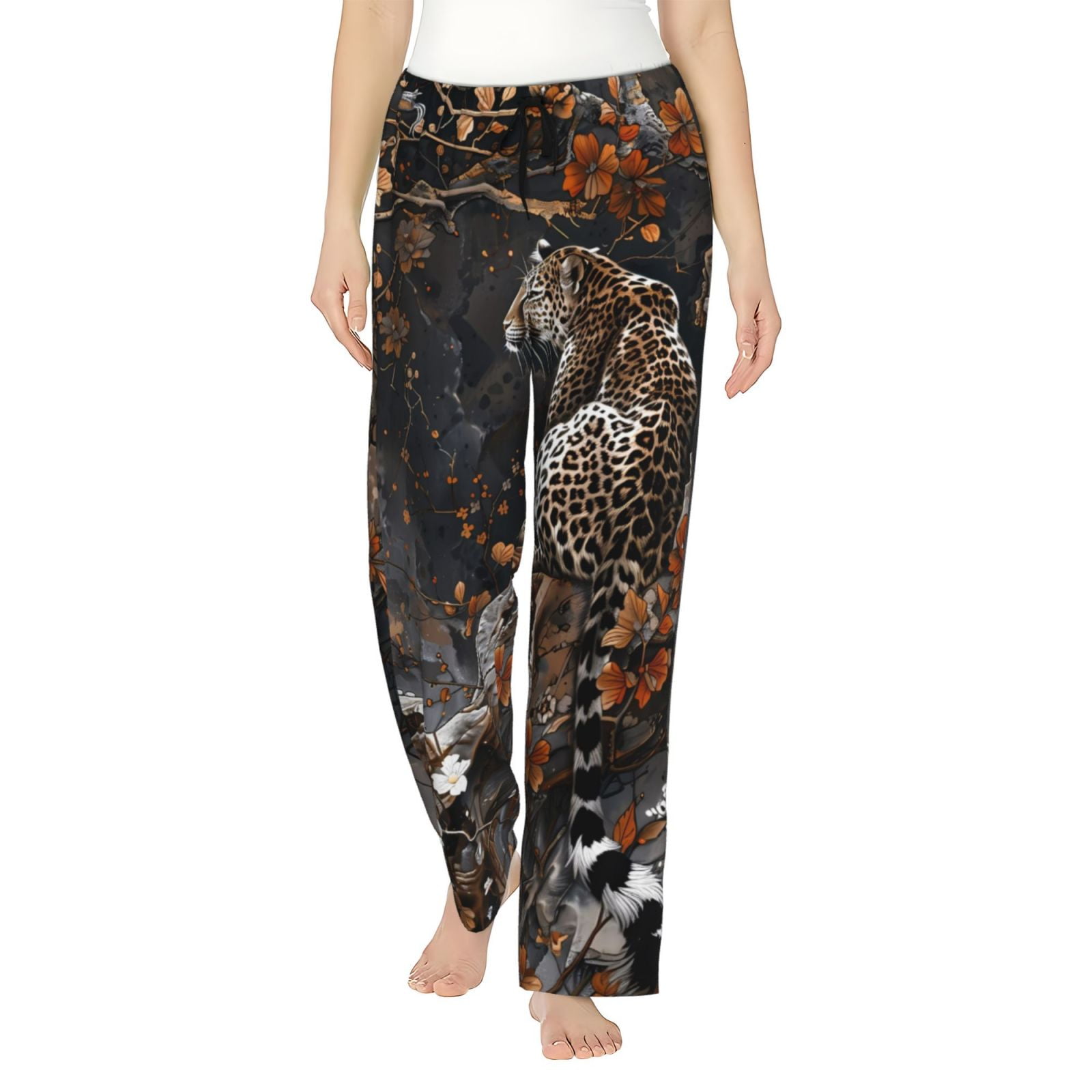 Derioi Leopard On Tree Branch for Women's Pajama Pants with Pockets and ...