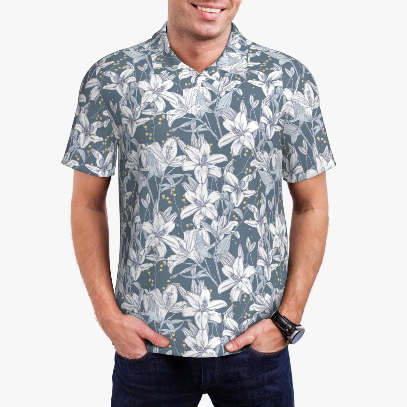 Derioi Lilies Flowers for Men's Polo Shirts Short Sleeve Golf Shirt for ...