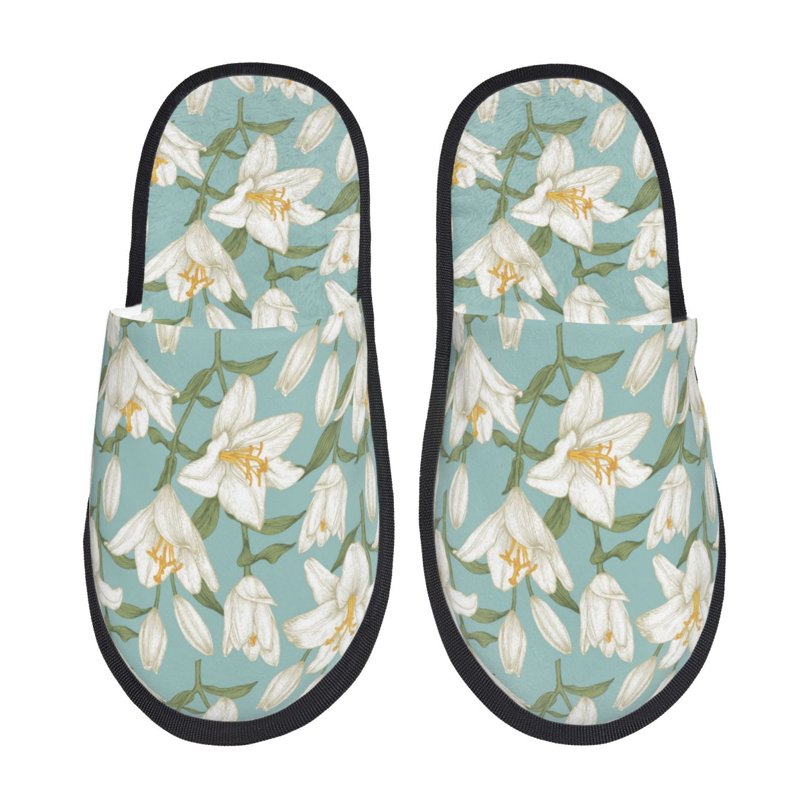 Derioi Lilies Flowers for Slippers Indoor Outdoor Anti-Skid Warm Cozy ...