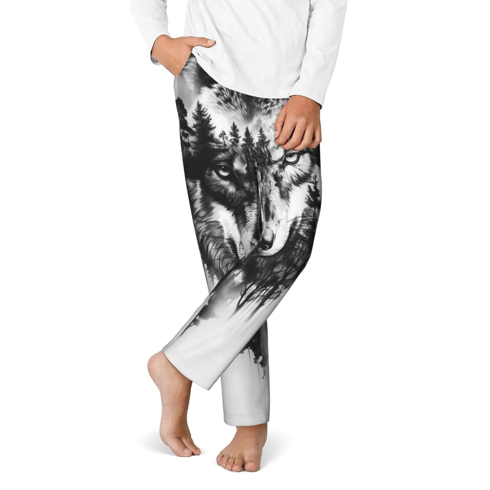 Derioi Majestic Wolf Landscape for Pajama Pants Men Elastic Waistband ...