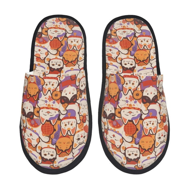 Derioi Maneki-Neko Cats for Slippers Indoor Outdoor Anti-Skid Warm Cozy ...