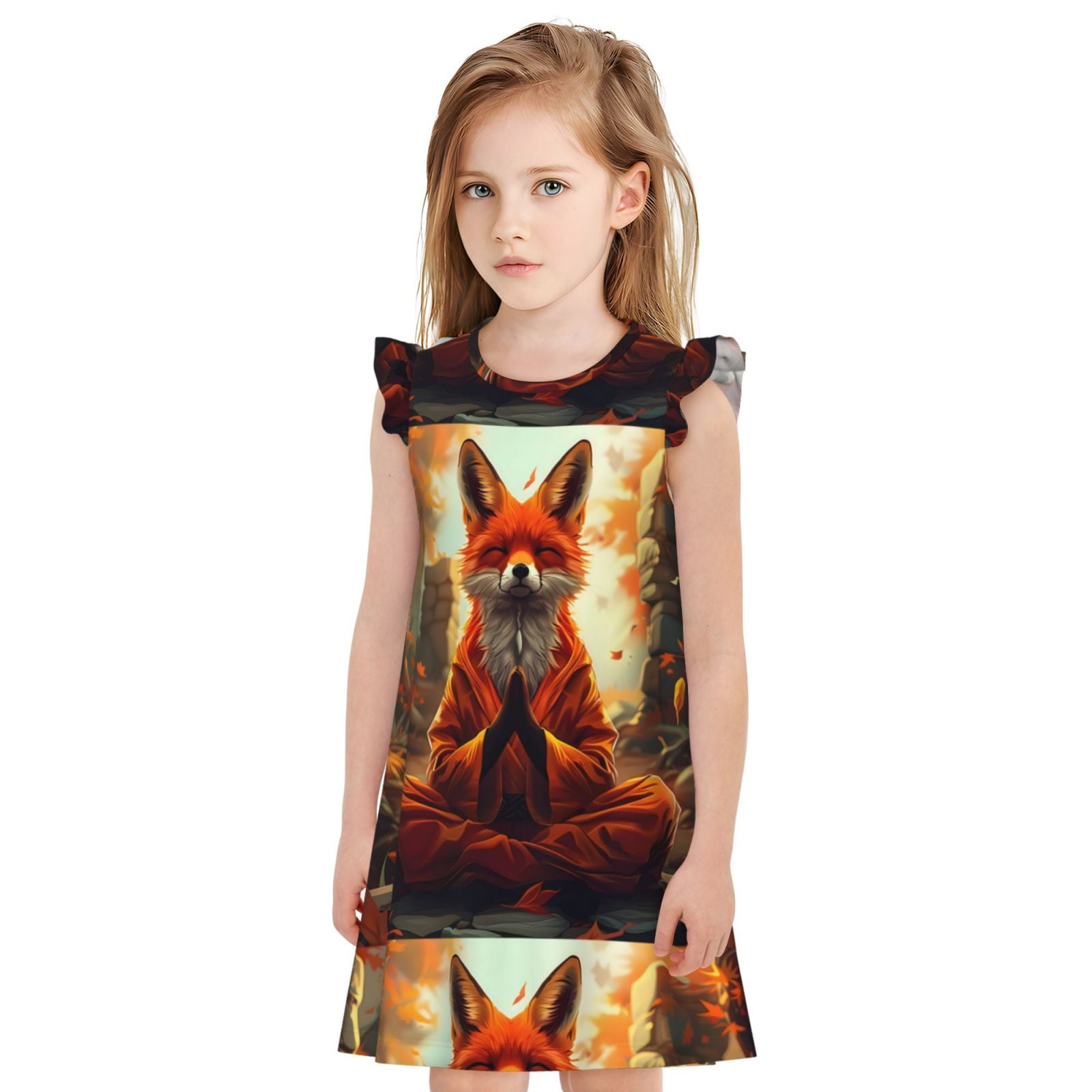 Derioi Maple Leaf Meditating Fox for Girls Nightgowns Night Dress ...