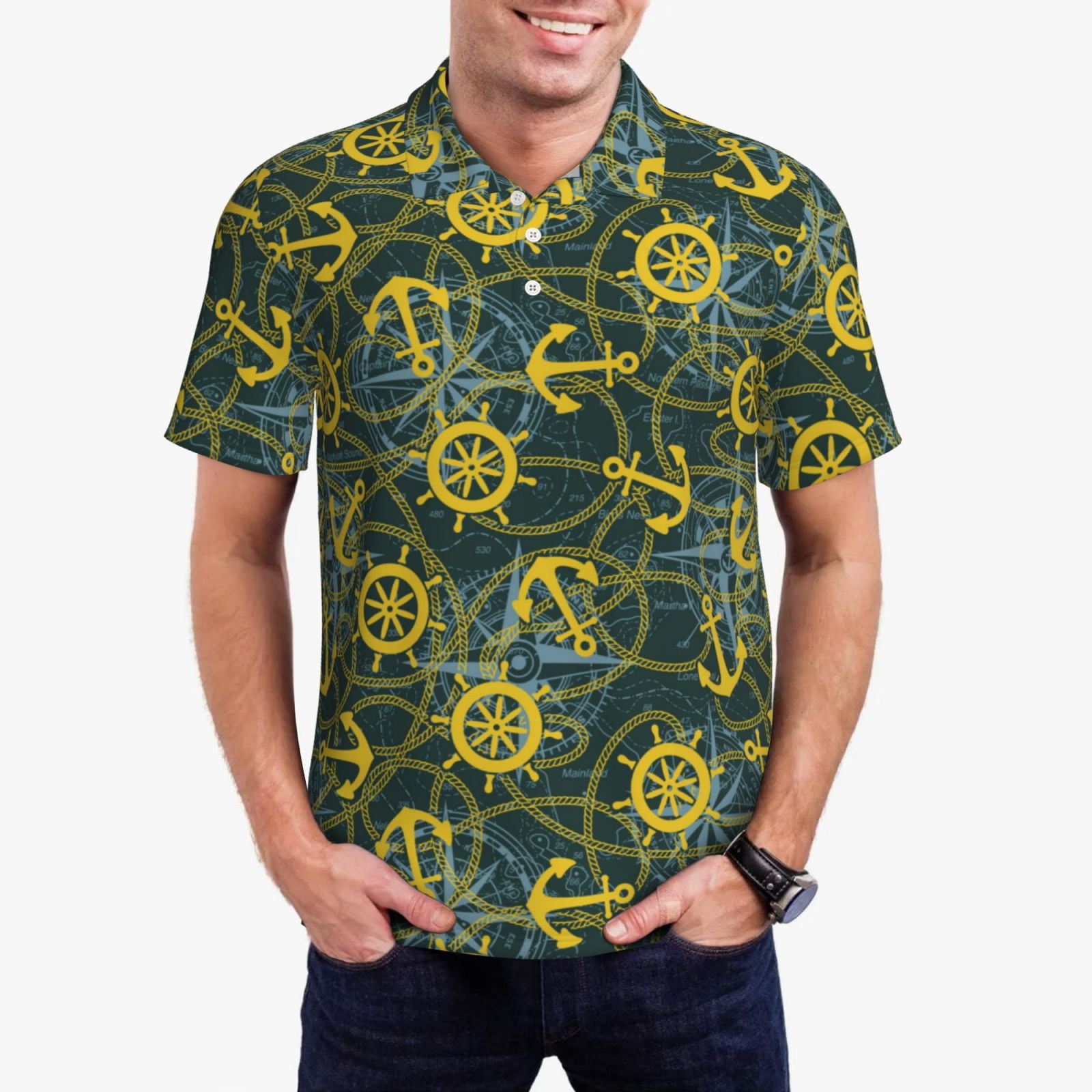 Derioi Marine Anchors And Compass for Men's Polo Shirts Short Sleeve ...