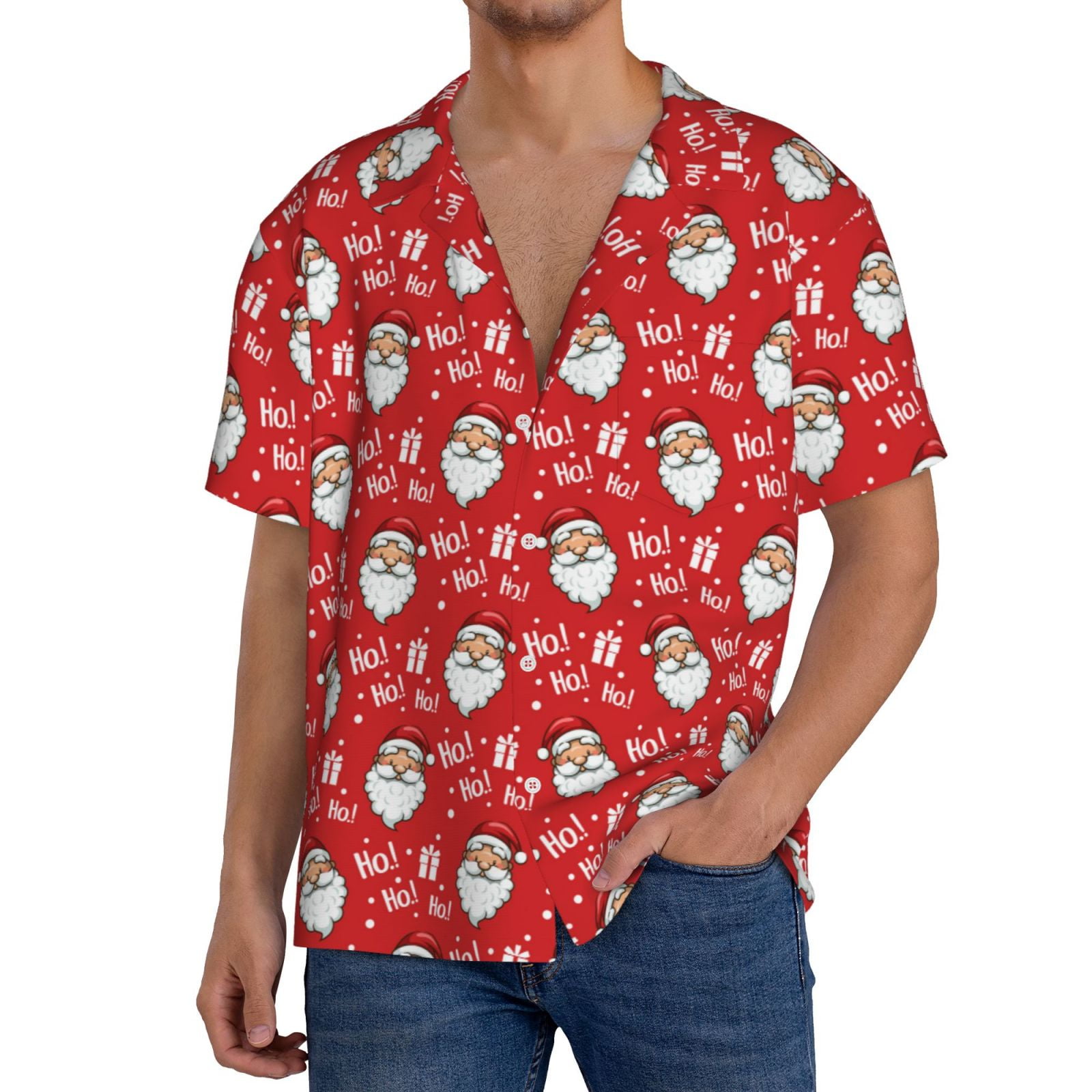 Derioi Merry Christmas Santa Claus A for Men's Cuban Collar Short ...