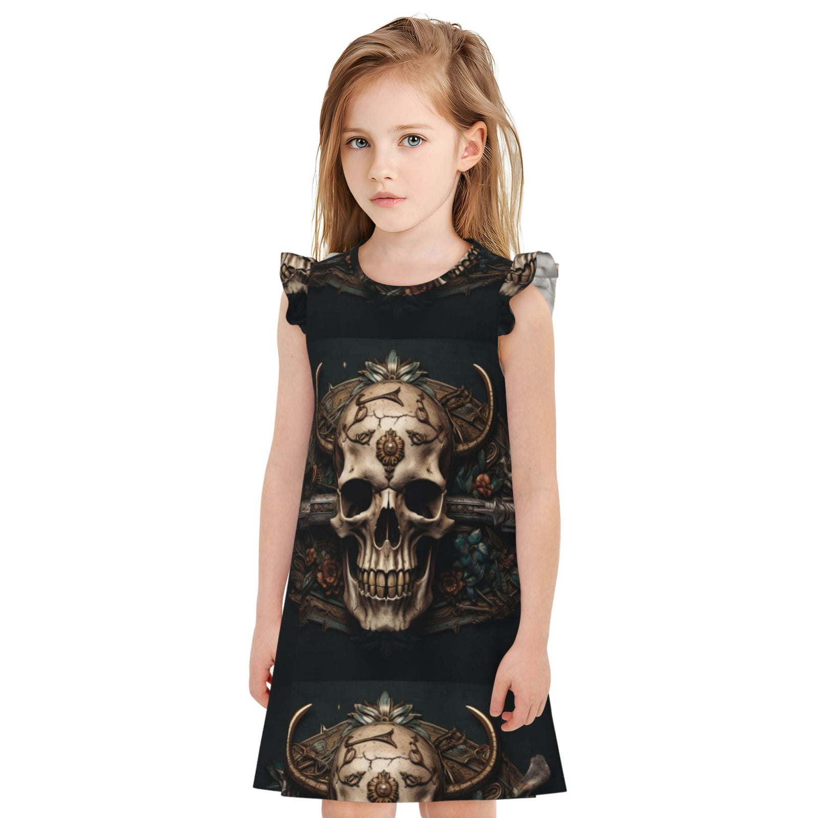 Derioi Metal Style Horned Skull for Girls Nightgowns Night Dress ...