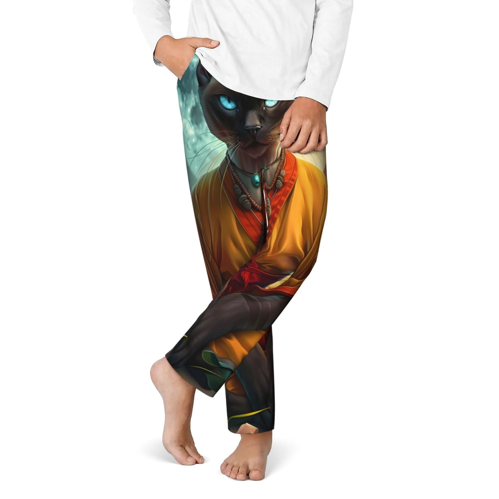 Derioi Moonlit Hairless Cat Monk for Pajama Pants Men Elastic Waistband ...