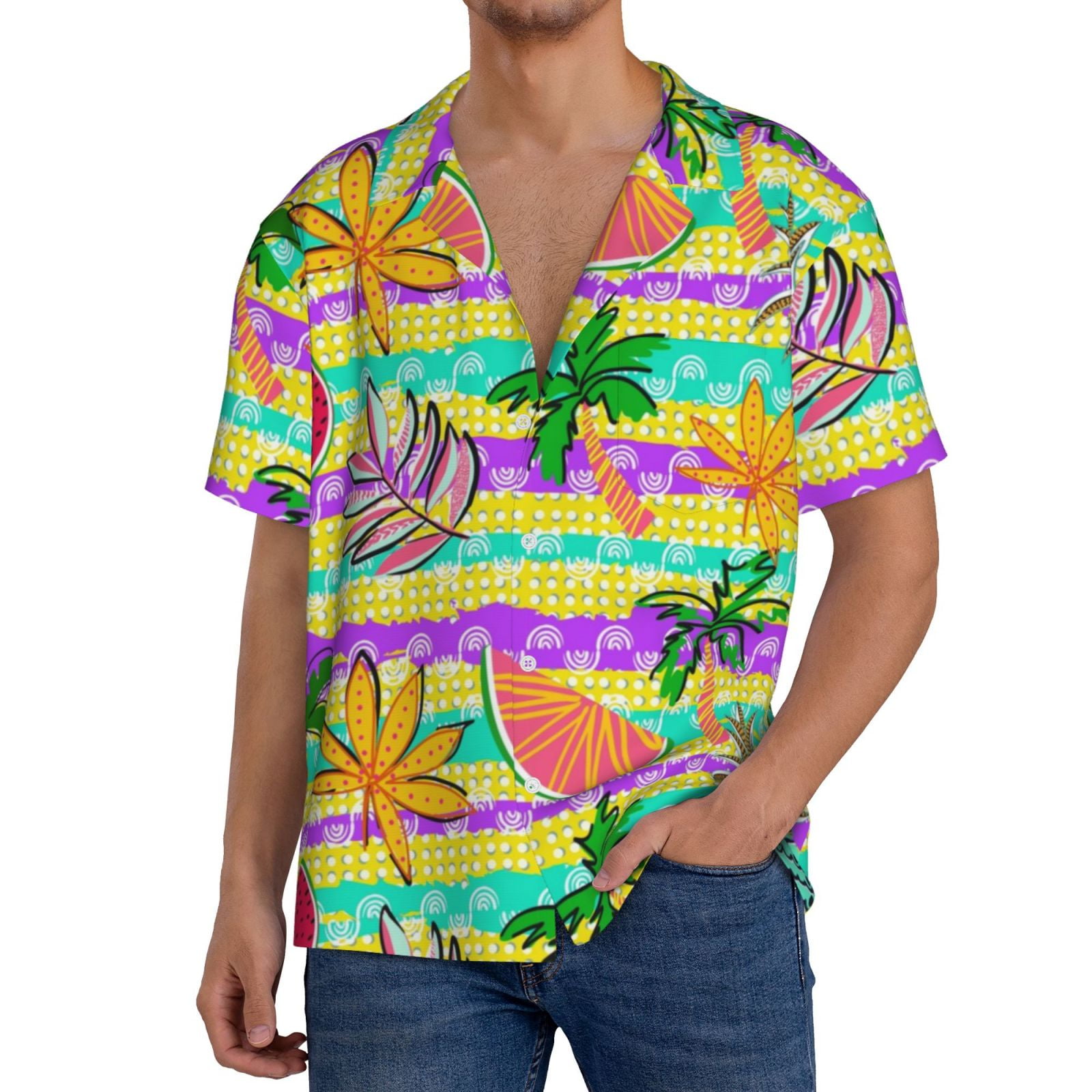 Derioi Multicolored Tropical for Men's Cuban Collar Short Sleeve Casual ...