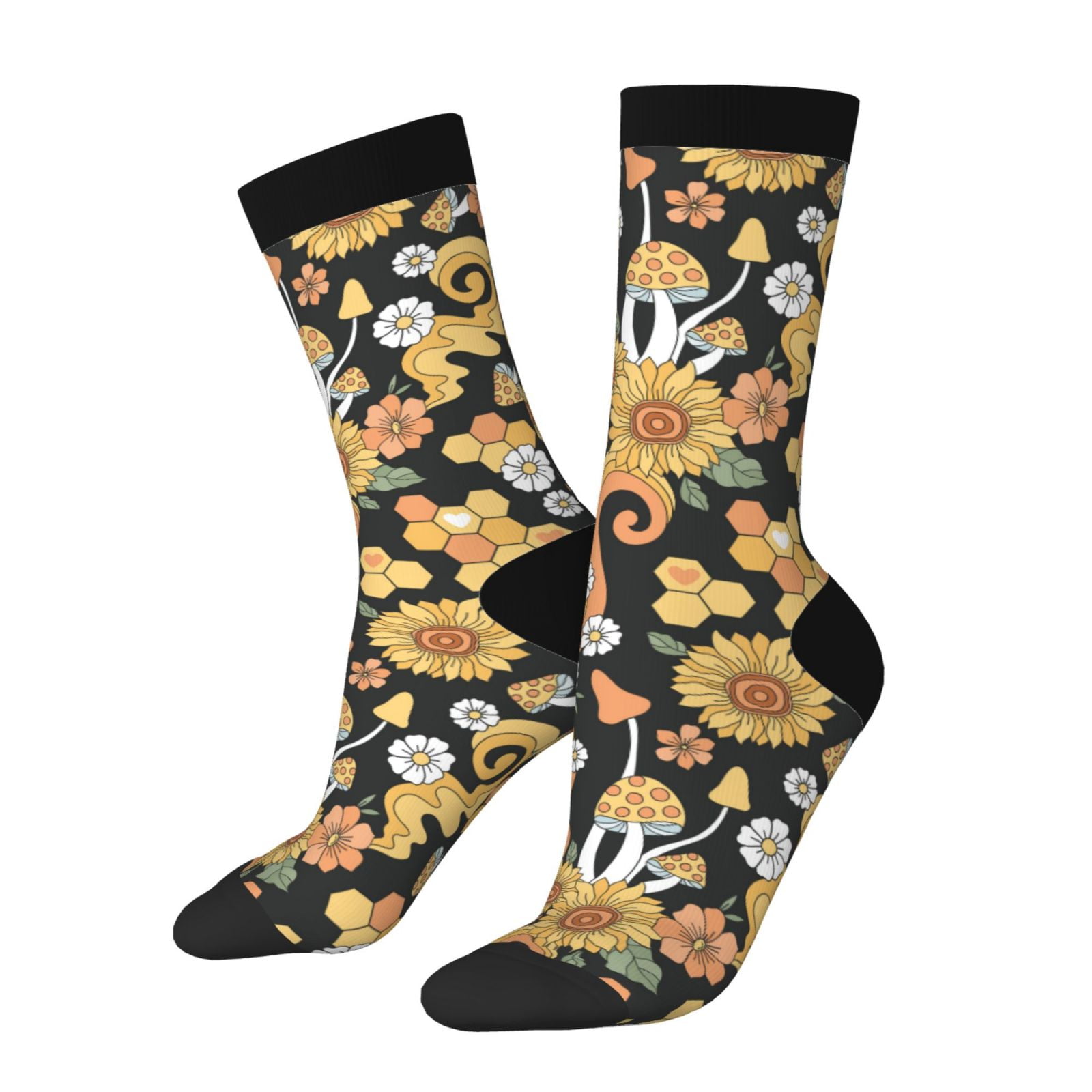 Derioi Mushrooms Honeycomb Printed Middle Tube Socks for Adults for ...
