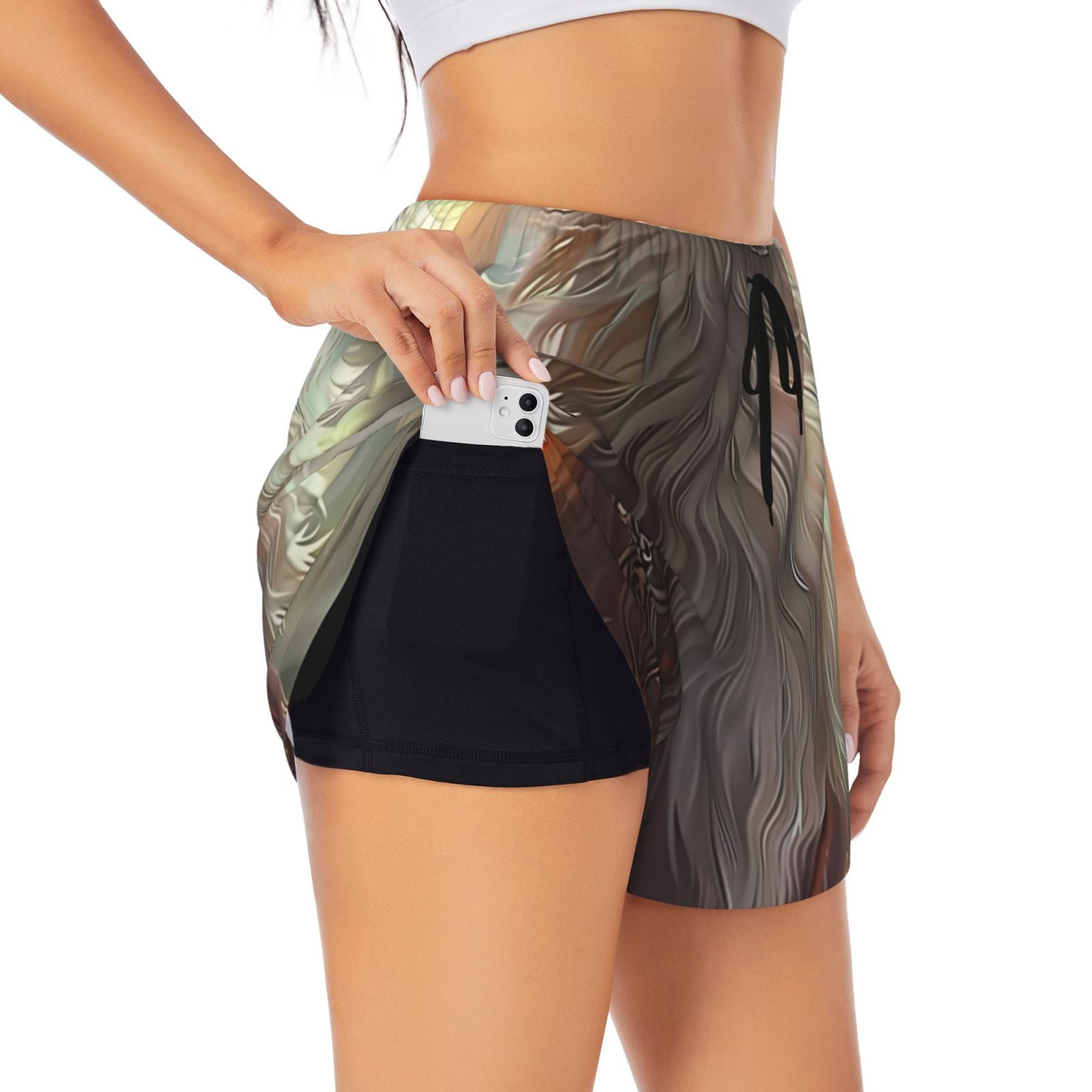 Derioi Mystic Fox With Halo for Women's Double Layer Sports Shorts with ...
