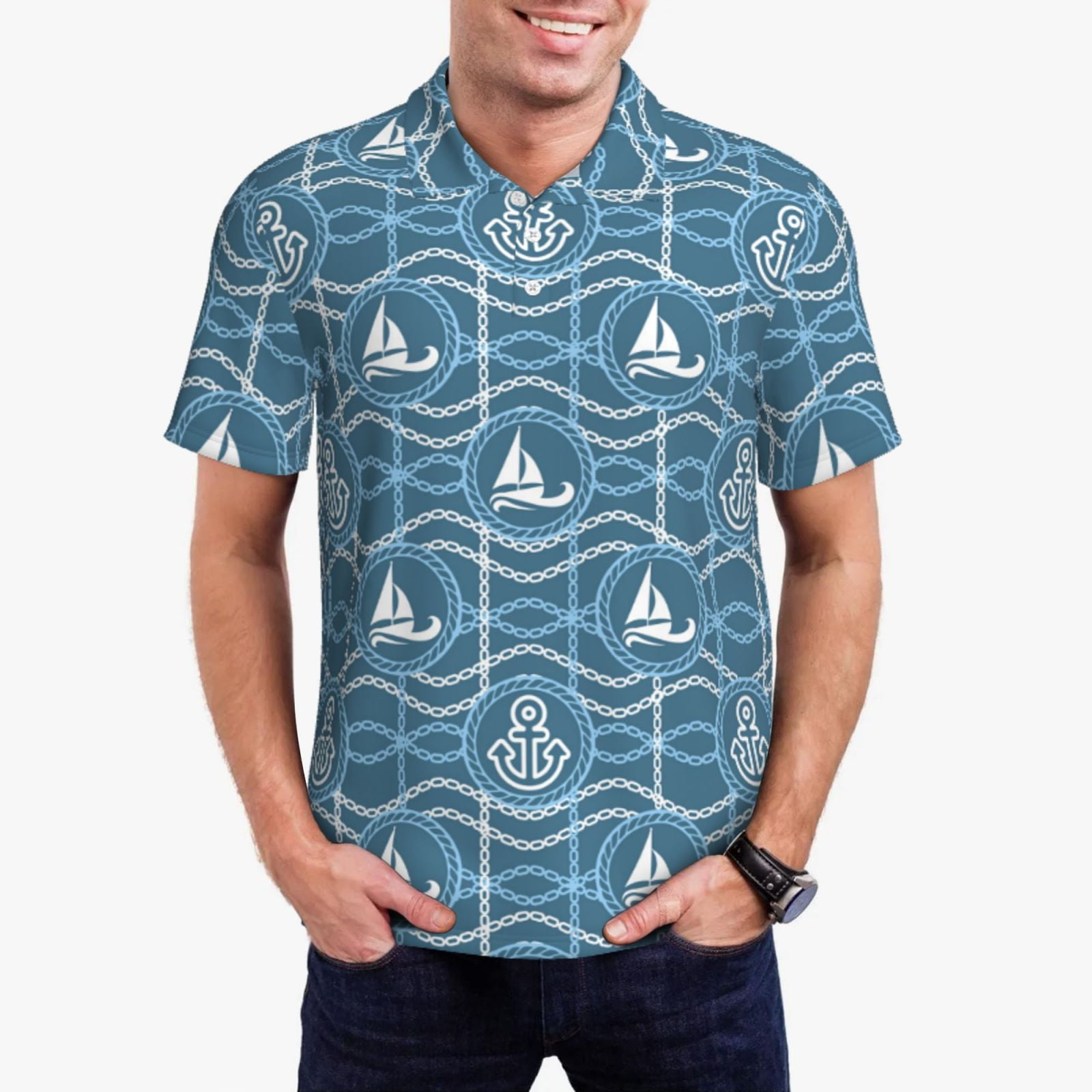 Derioi Nautical for Men's Polo Shirts Short Sleeve Golf Shirt for ...