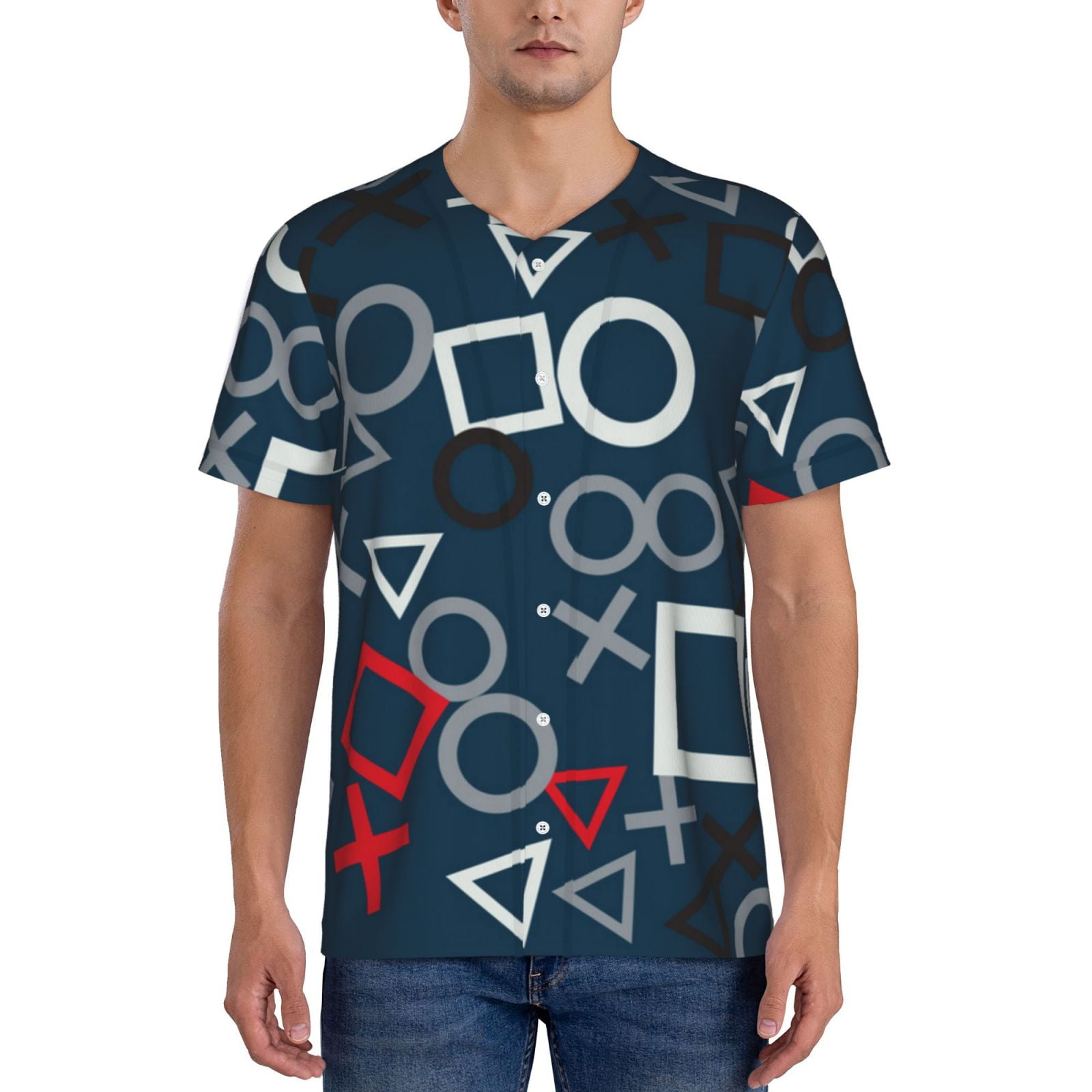 Derioi Navy Blue Geometric for Men's Baseball T-shirt Short Sleeves ...