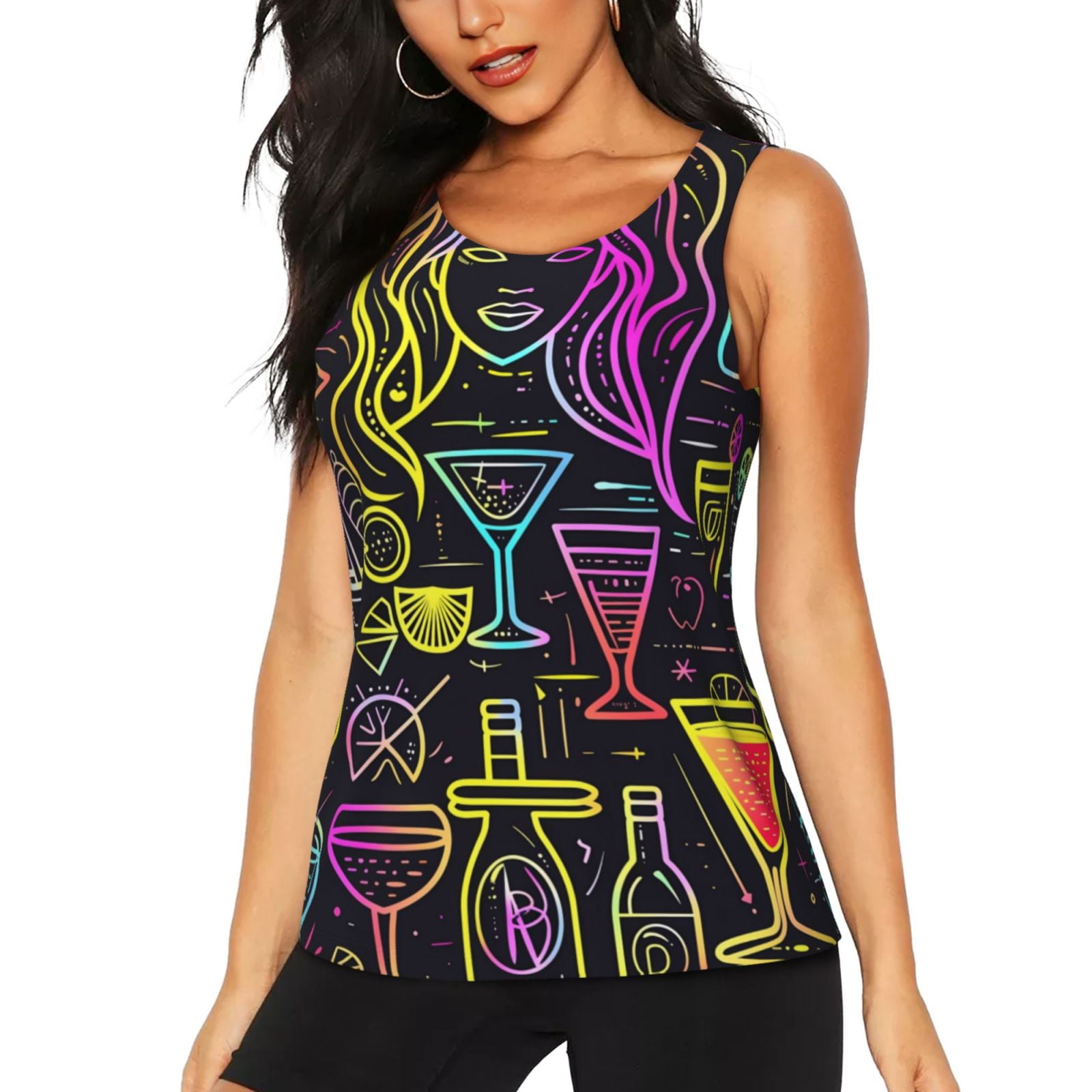 Derioi Neon Bar Drinks for Workout Tops for Women Scoop Sleeveless Tops ...