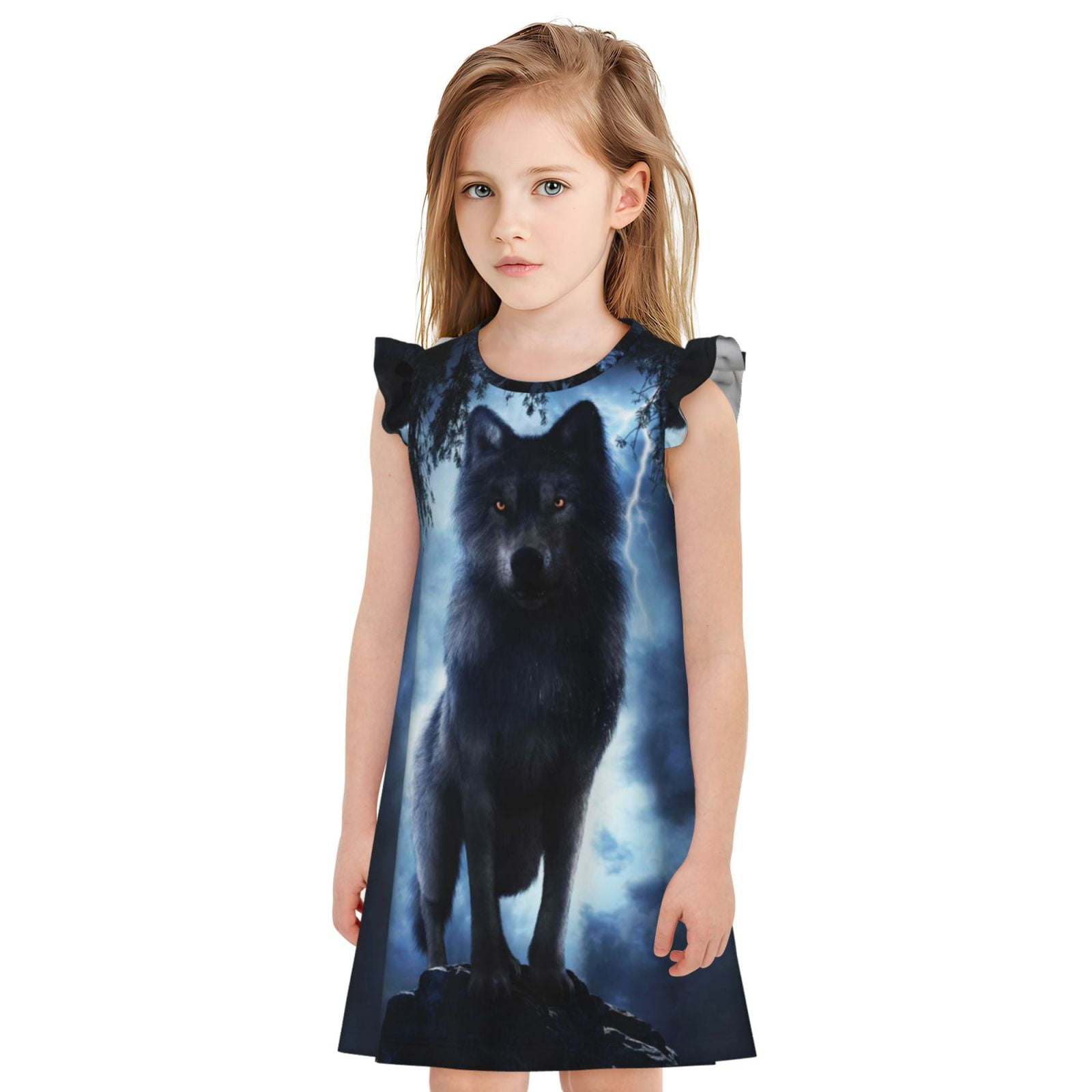 Derioi Night Scene of Wolves for Girls Nightgowns Night Dress Sleepwear ...