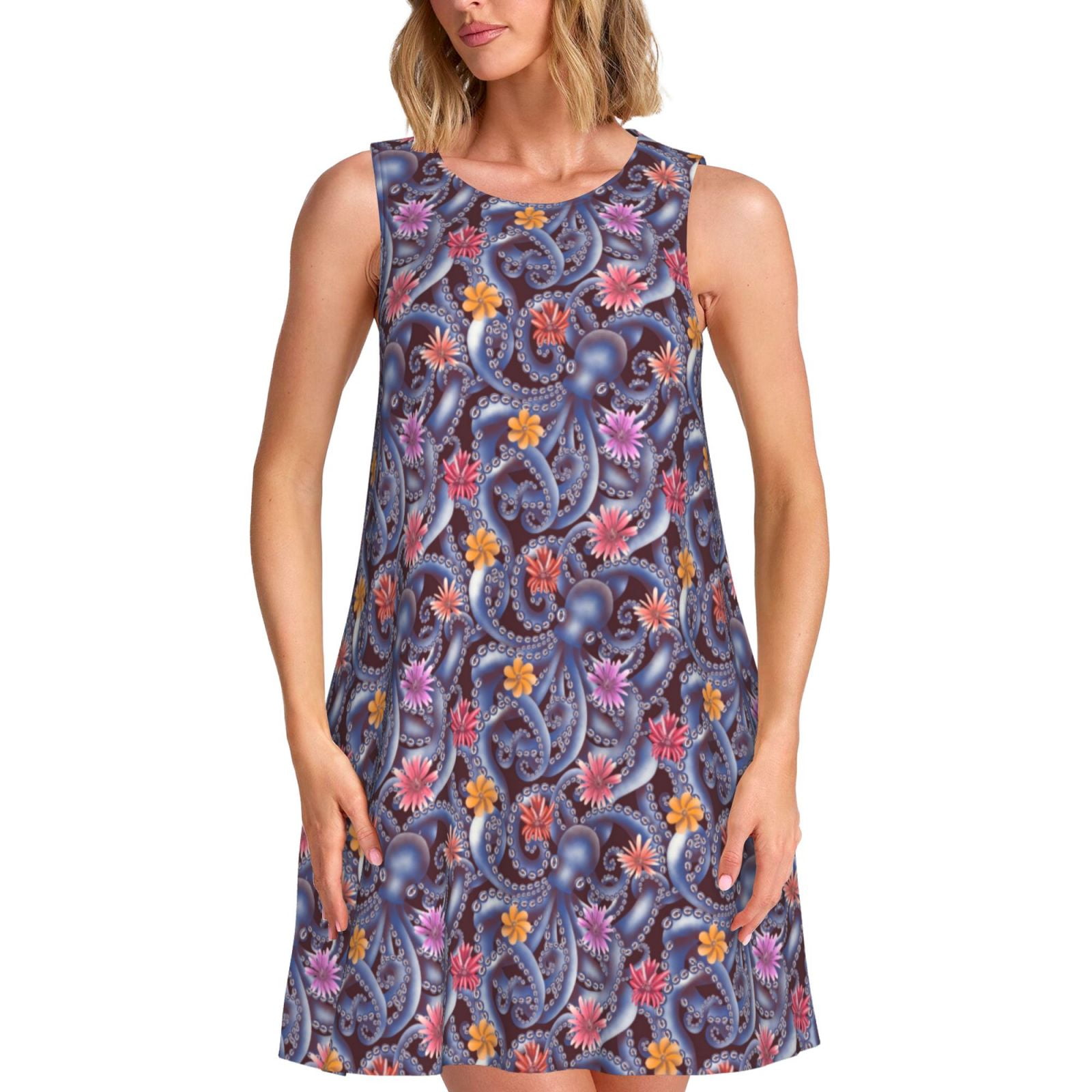 Derioi Octopus and flower For Summer Sleeveless Swing Dresses with ...
