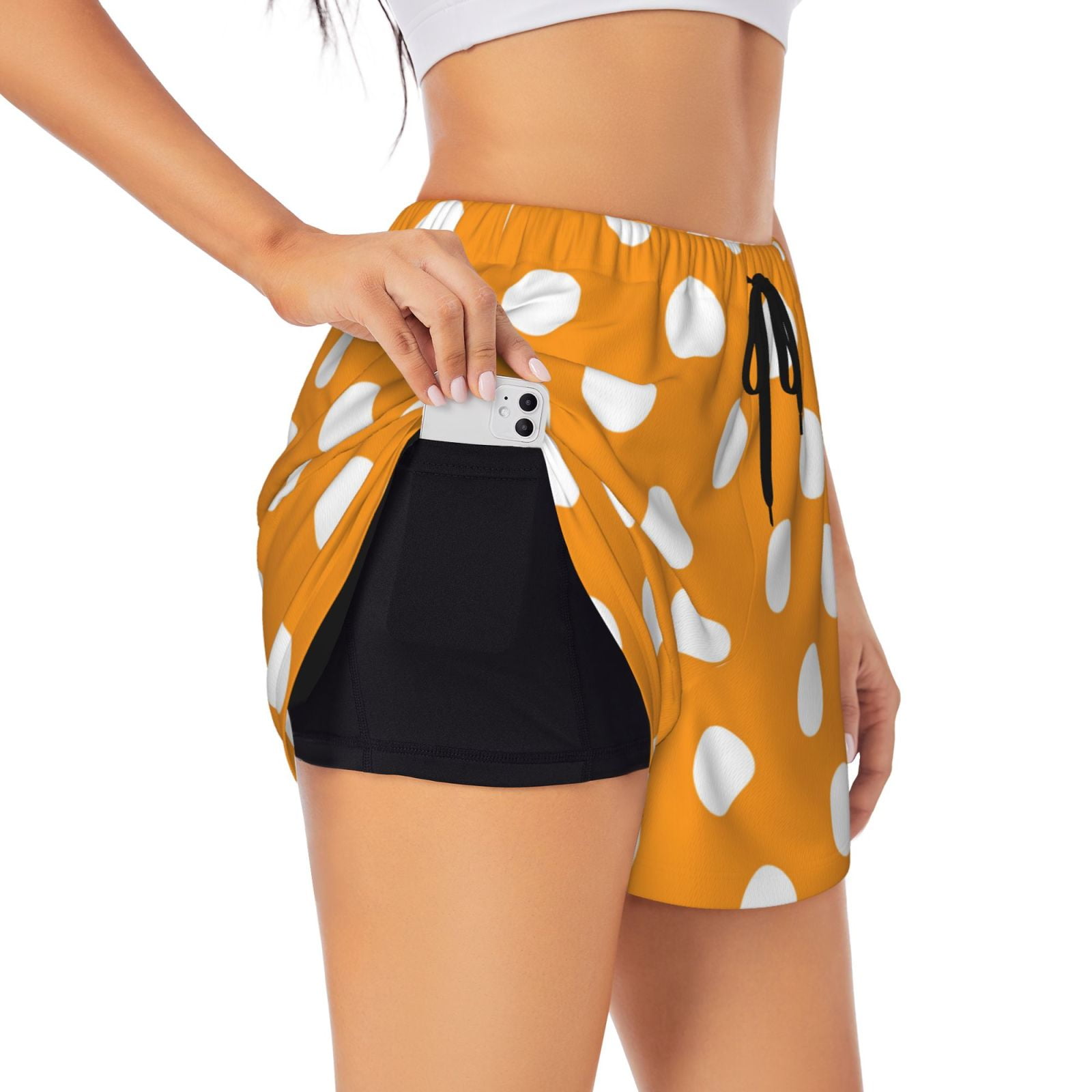Derioi Orange And White Polka Dot for Women's Double Layer Sports ...