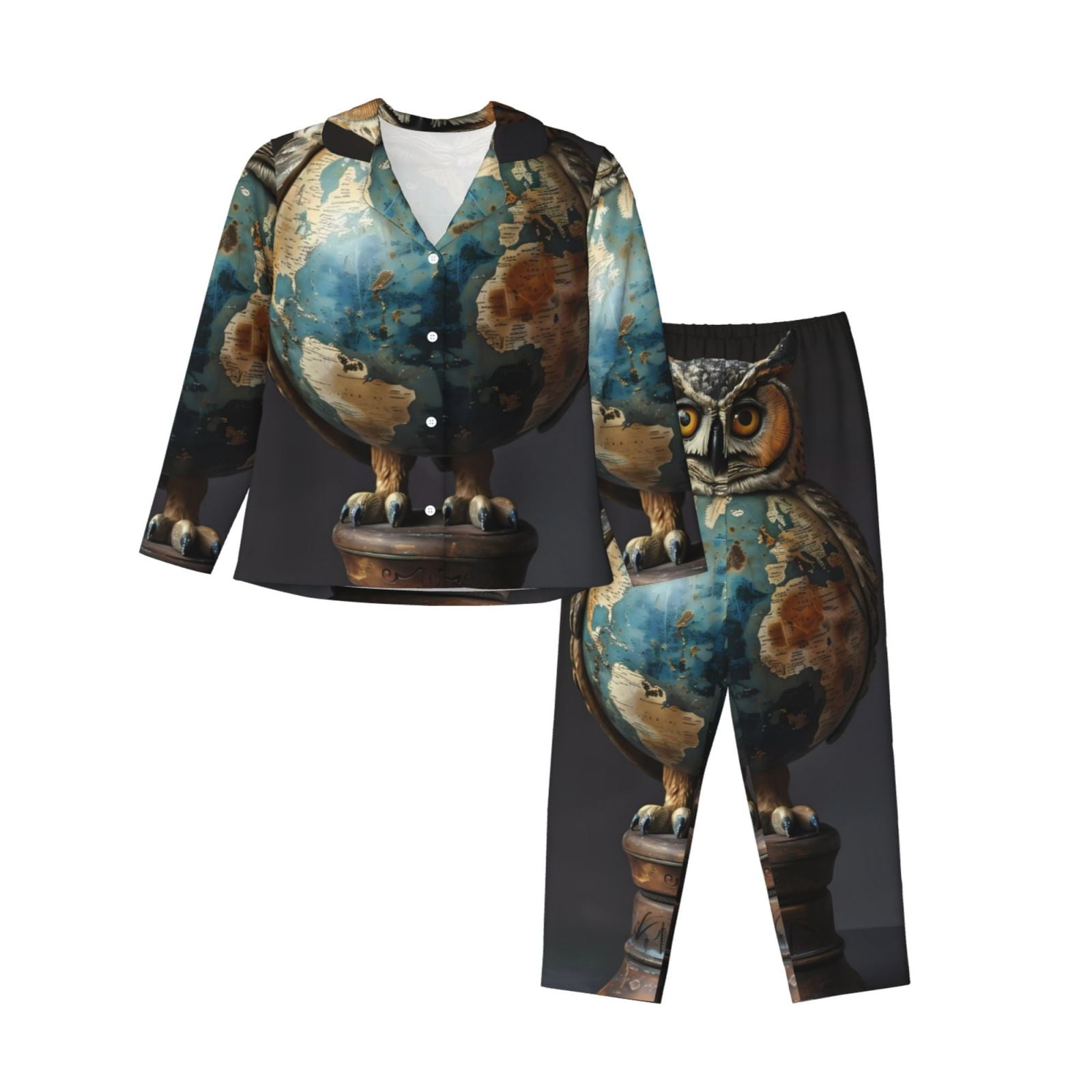 Derioi Owl Globe Sculpture for Button Up Pajamas for Women Women’s ...