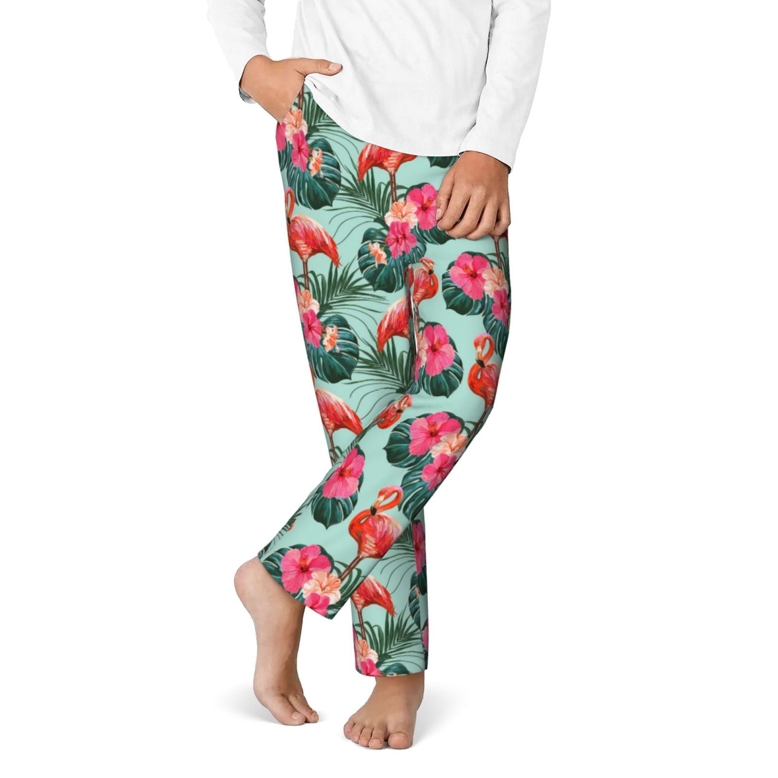 Derioi Palm Leaves Flamingo for Pajama Pants Men Elastic Waistband Sleep Pajama Pant Pj Pants ...