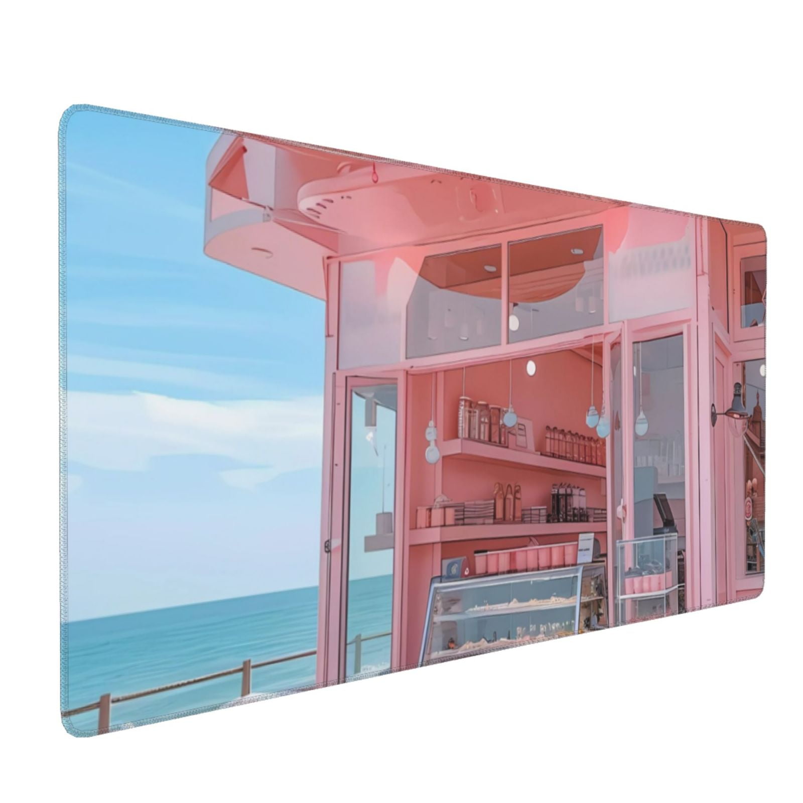 Derioi Pastel Pink Beach Cafe for Large Non-Slip Gaming Mouse Pad 16 ...