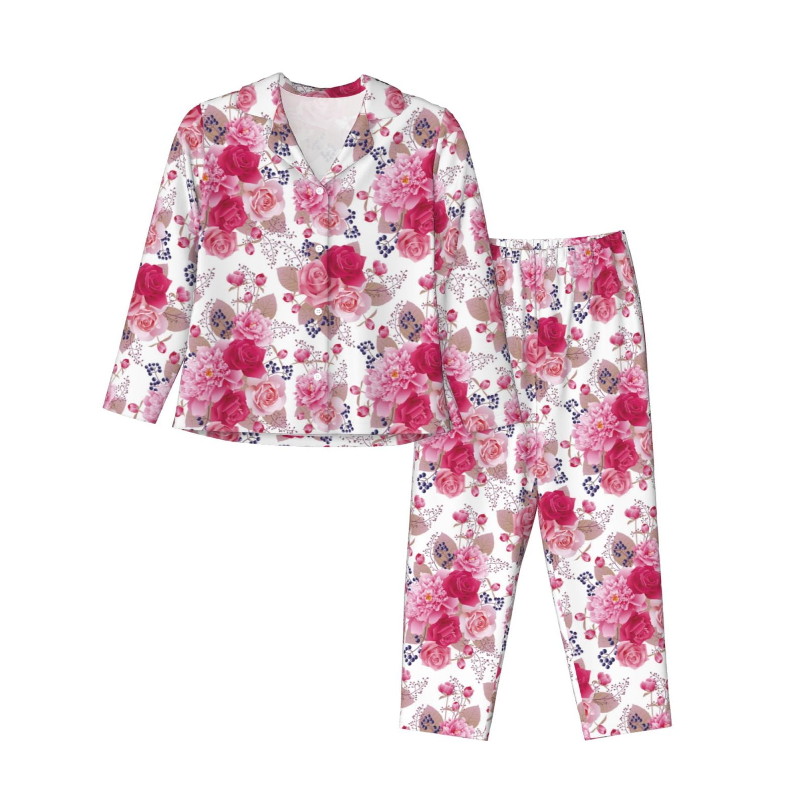 Derioi Peonies And Roses for Button Up Pajamas for Women Women’s ...