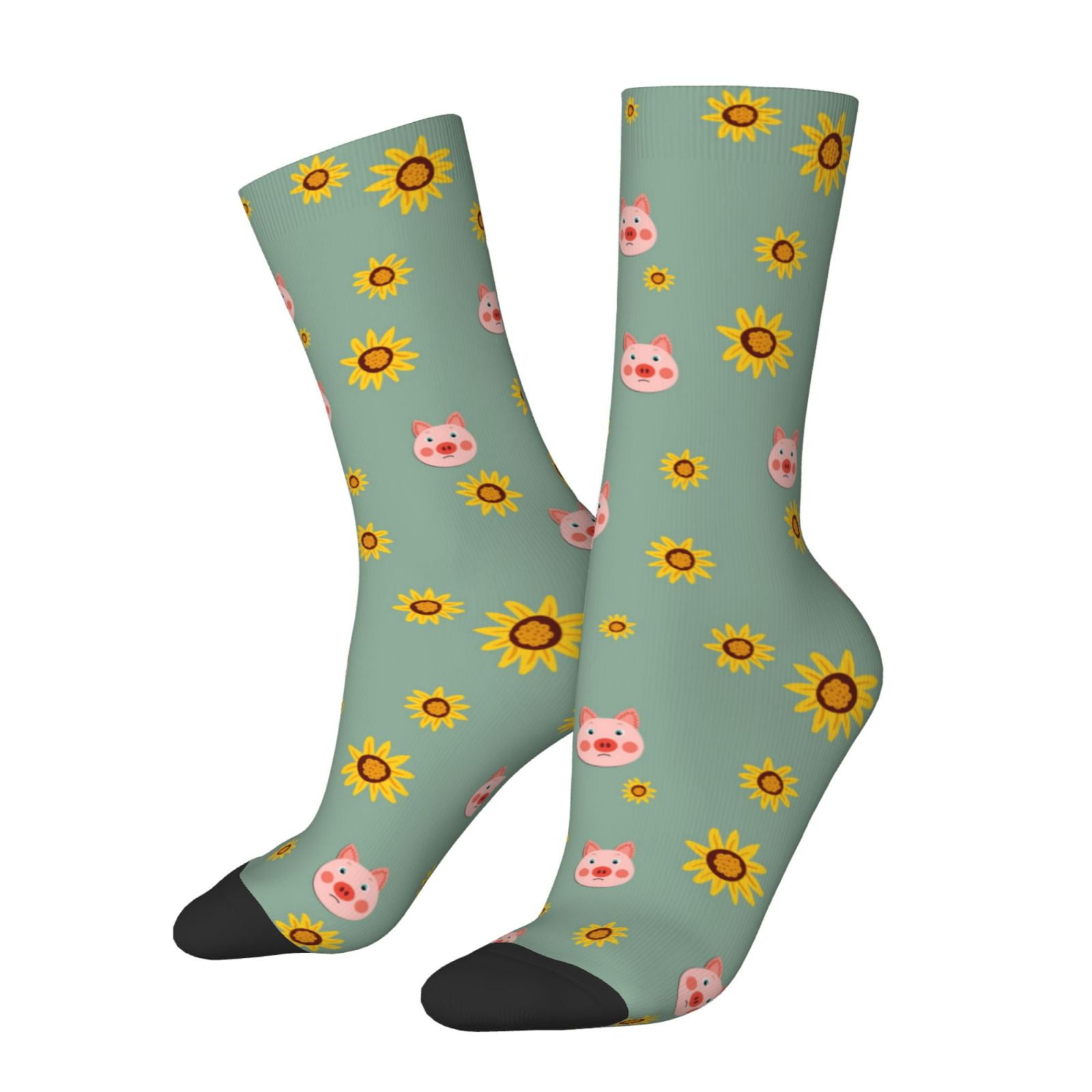 Derioi Pig Face With Sunflower Printed Middle Tube Socks for Adults for ...